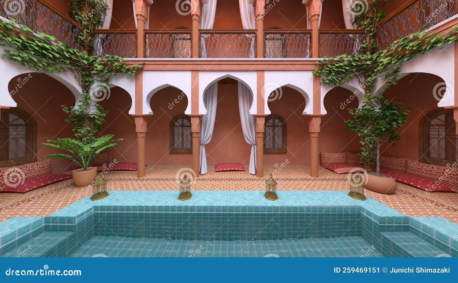 3D Rendering of the Hotel Courtyard with Swimming Pool Stock ...