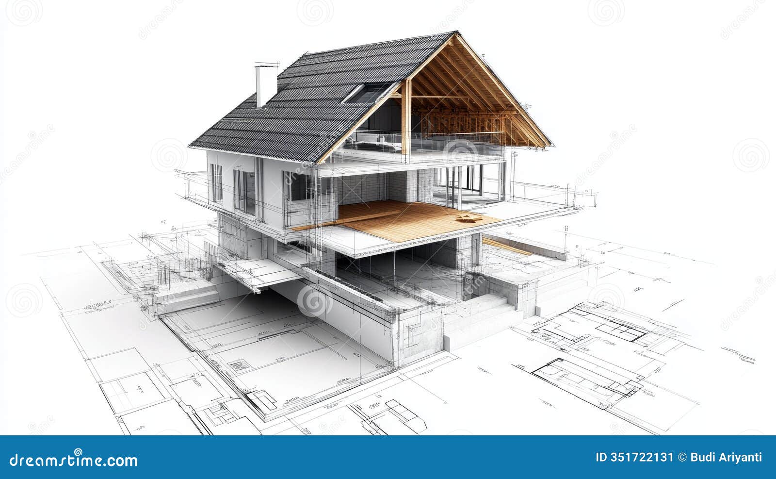 3D Rendering of a House with Cutaway View Showing the Interior ...