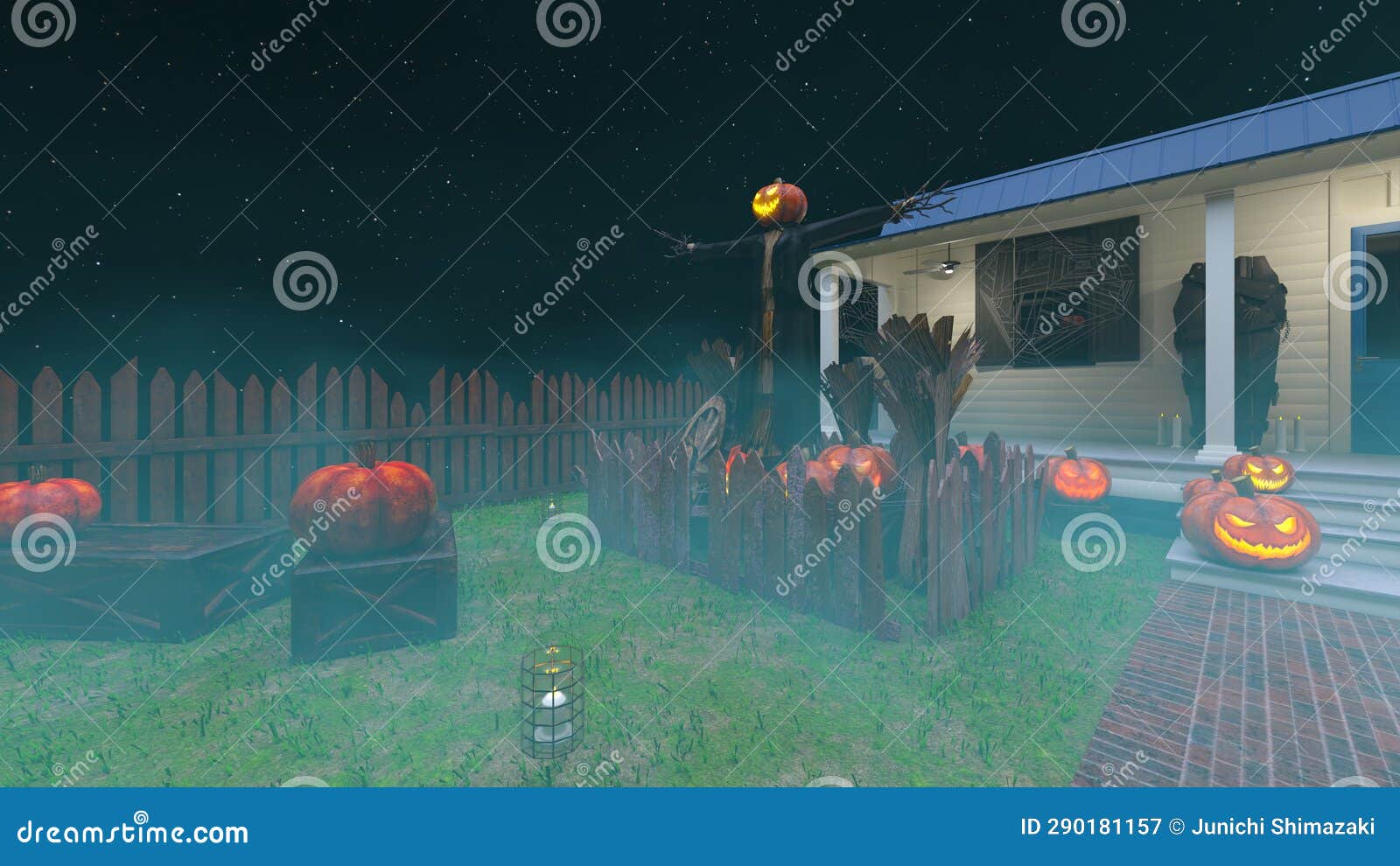 3D Rendering of the House Decorated for Halloween Stock Illustration ...