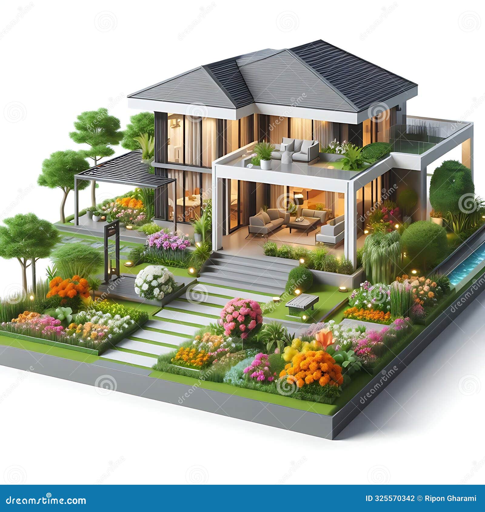 3D Rendering of House Exterior with Clipping Path. 3D Rendering of ...
