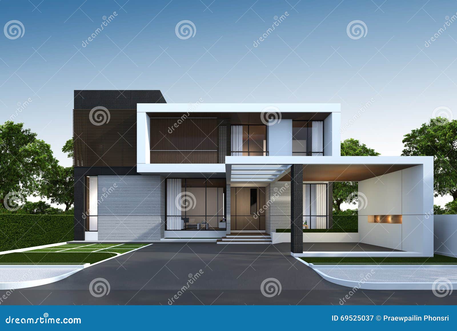 3D Rendering of House Exterior with Clipping Path. Stock Image - Image ...