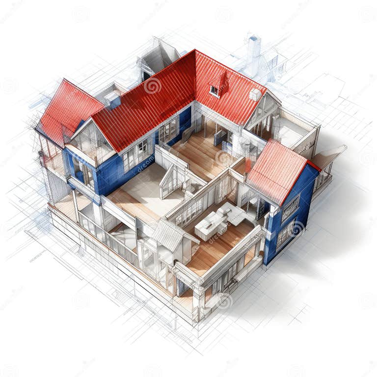 3d Rendering of a House with a a Plan Stock Illustration - Illustration ...