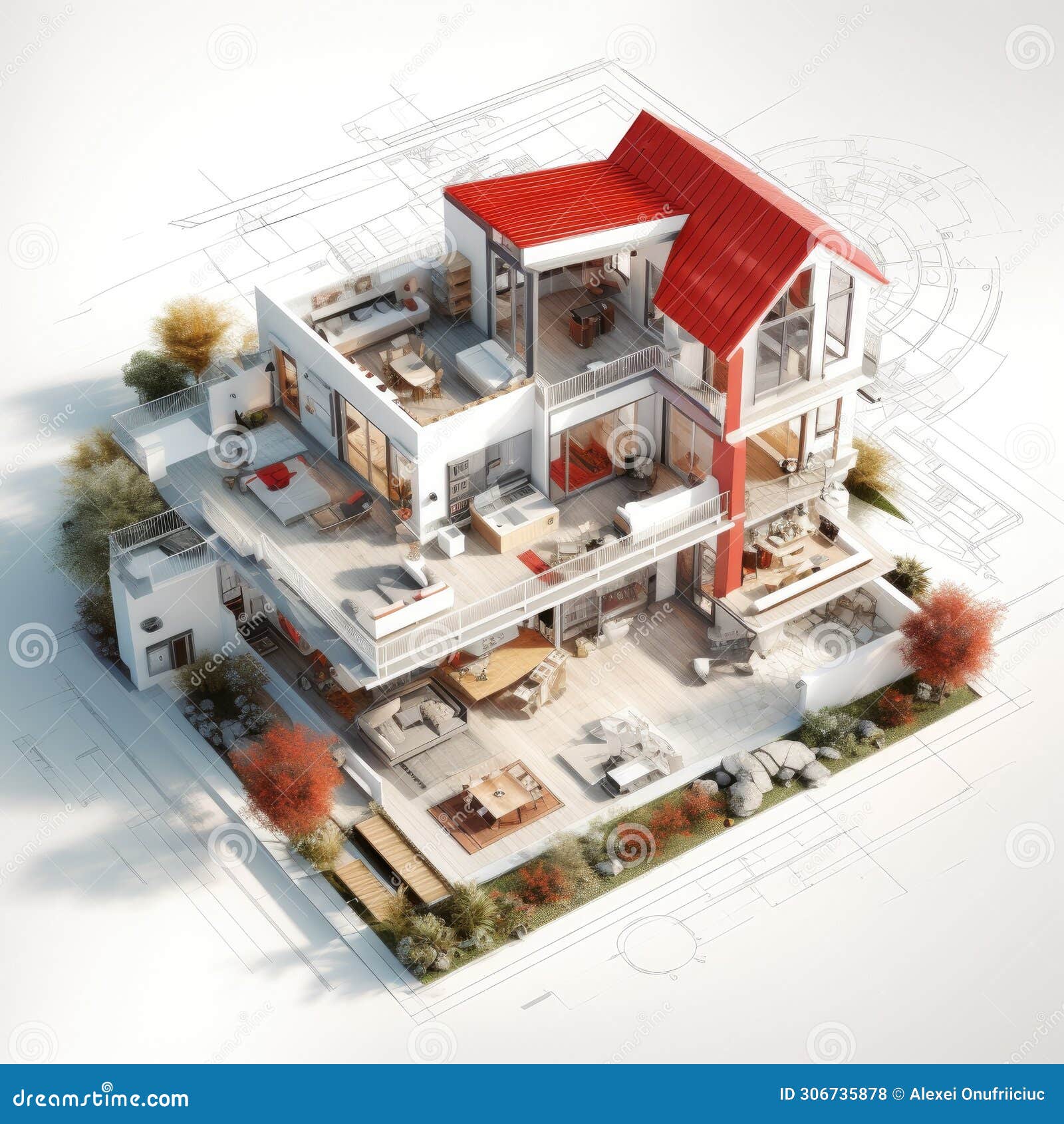 3d Rendering of a House with a a Plan Stock Illustration - Illustration ...