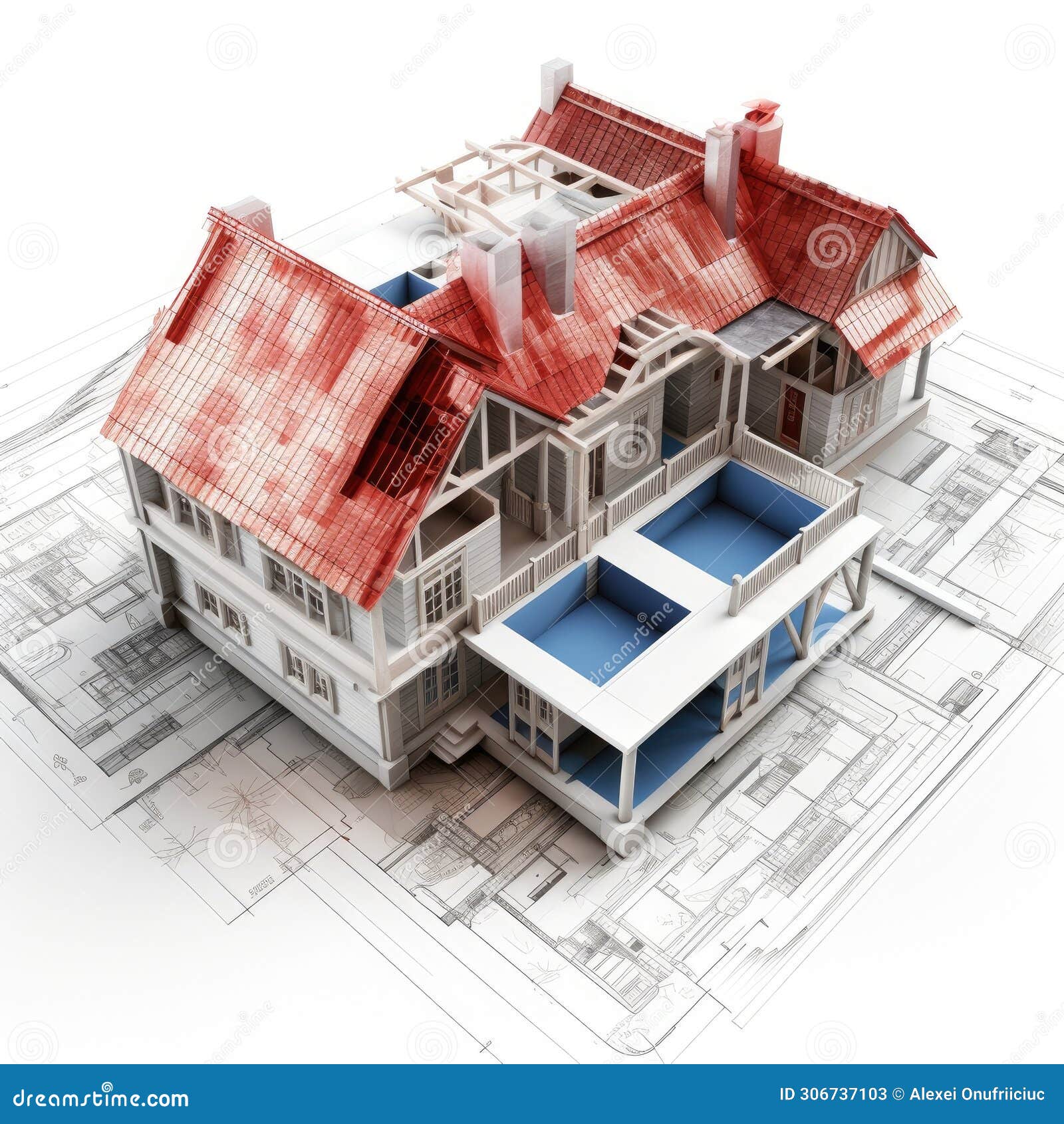 3d Rendering of a House with a a Plan Stock Illustration - Illustration ...