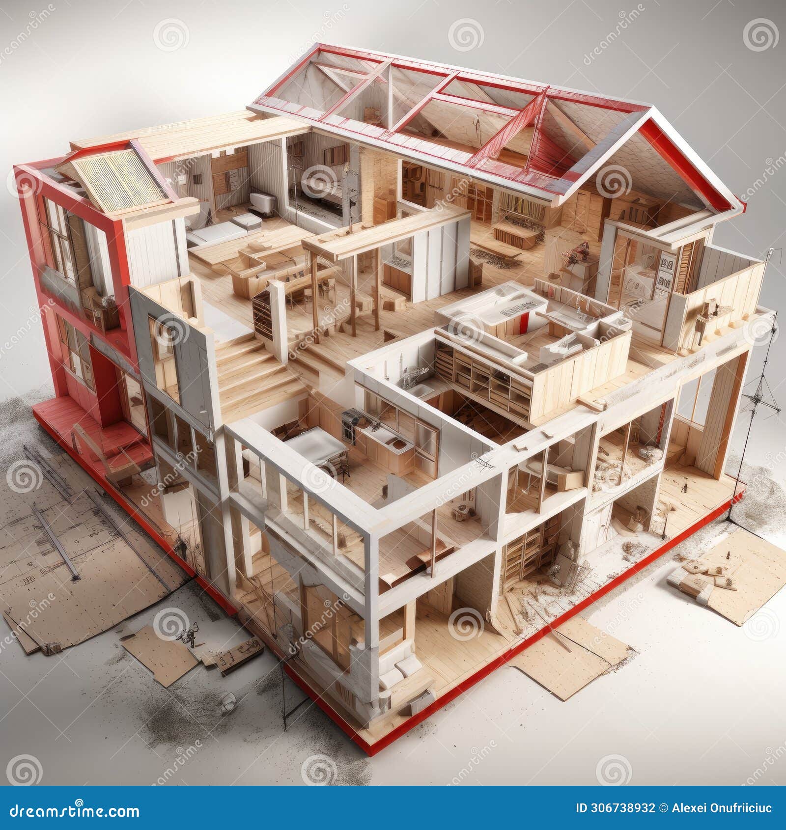 3d Rendering of a House with a a Plan Stock Illustration - Illustration ...