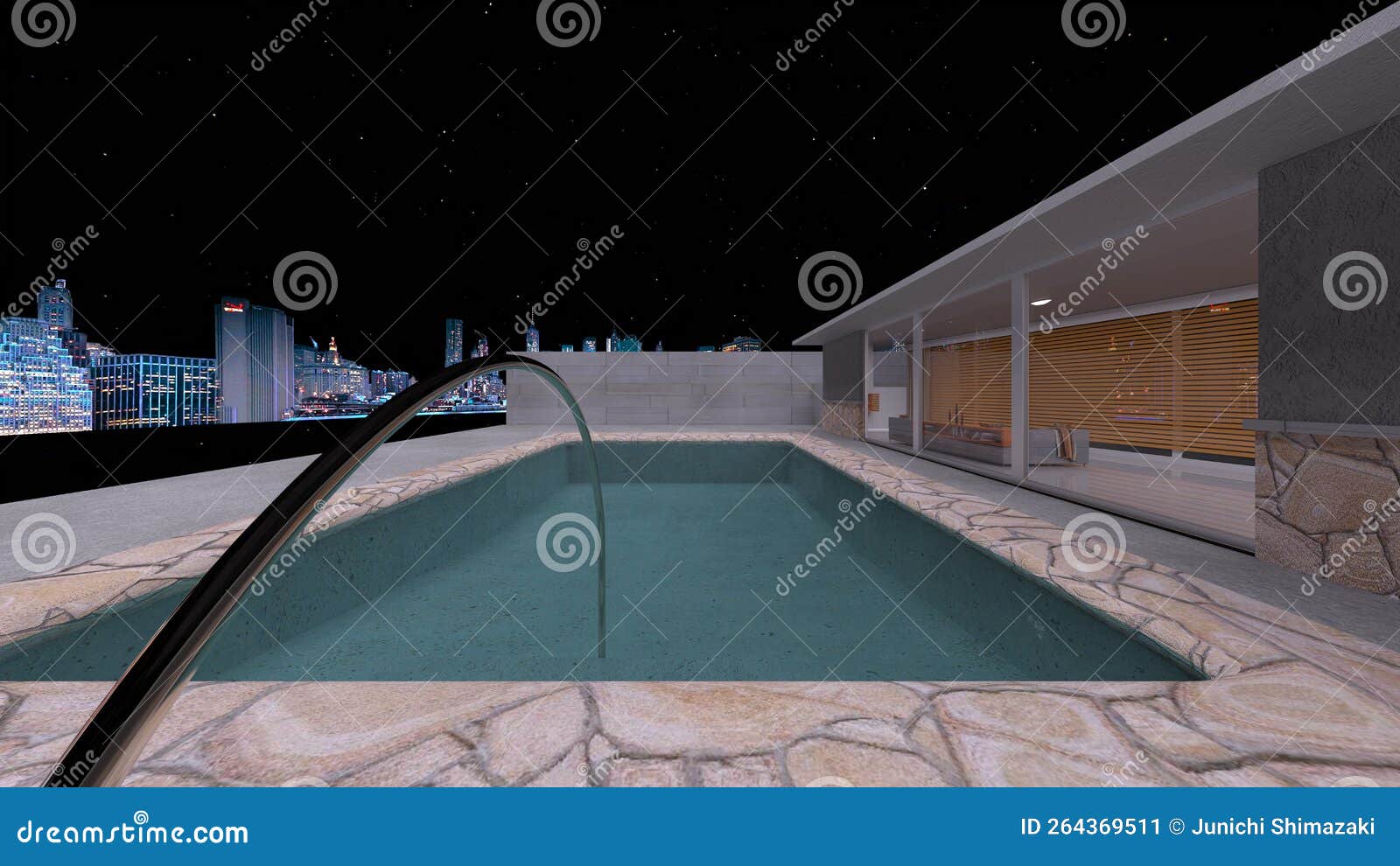 3D Rendering of the House with Rooftop Swimming Pool Stock Illustration ...