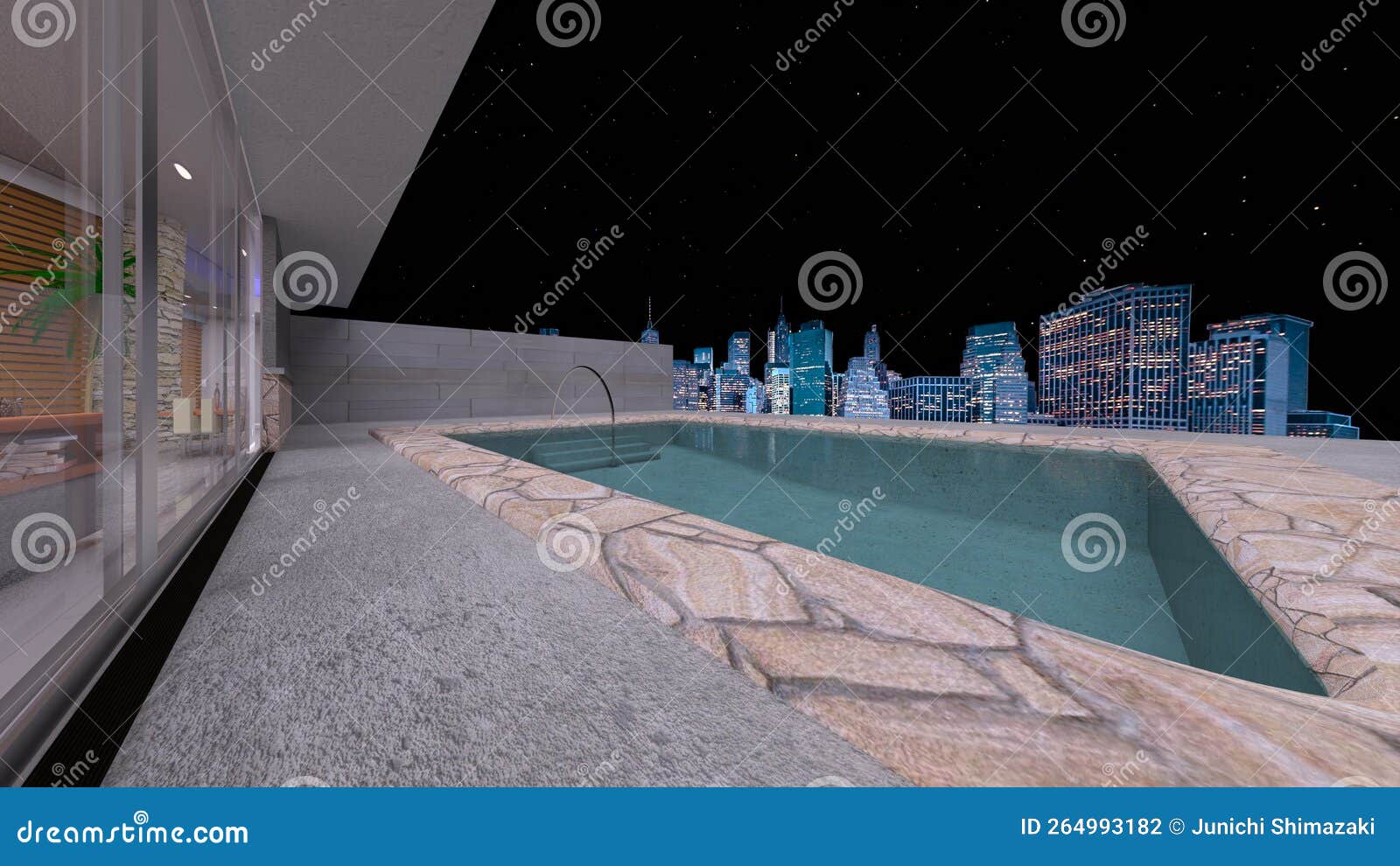 3D Rendering of the House with Rooftop Swimming Pool Stock Illustration ...