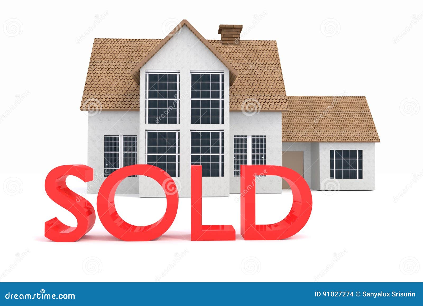 3D Rendering of a House with Sold Sign Stock Illustration ...