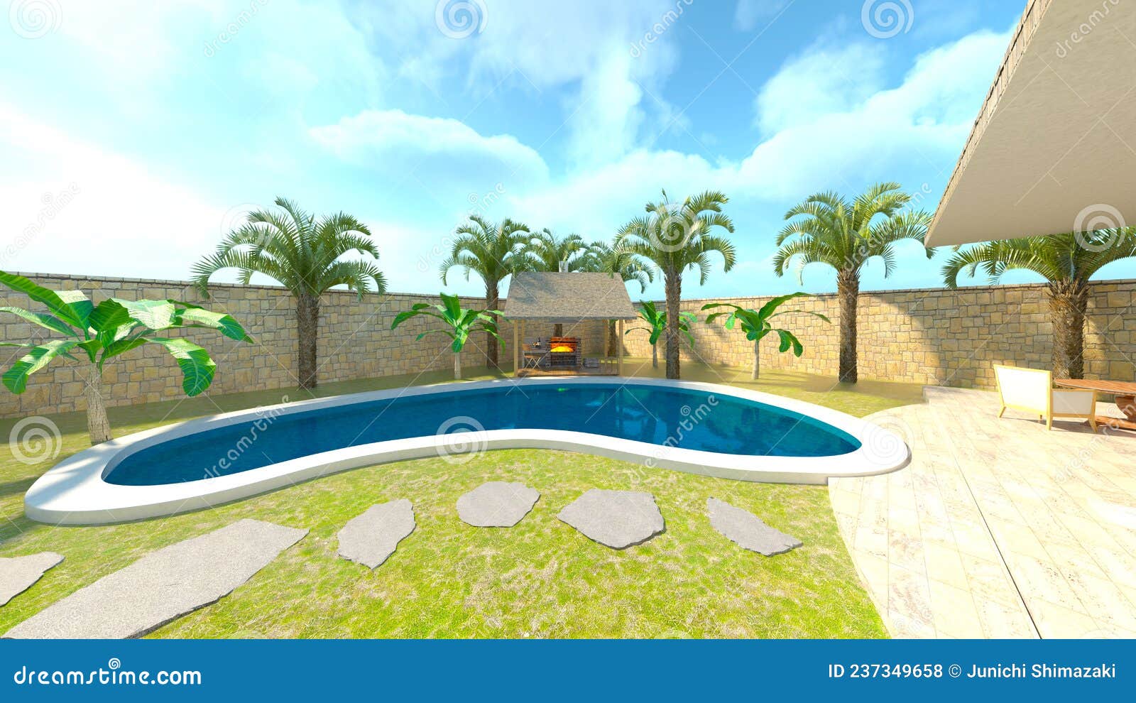 3D Rendering of the House with Swimming Pool Stock Illustration ...