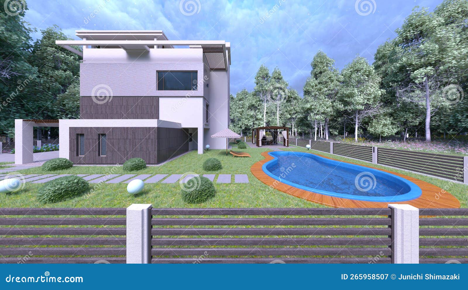 3D Rendering of the House with Swimming Pool Stock Illustration ...