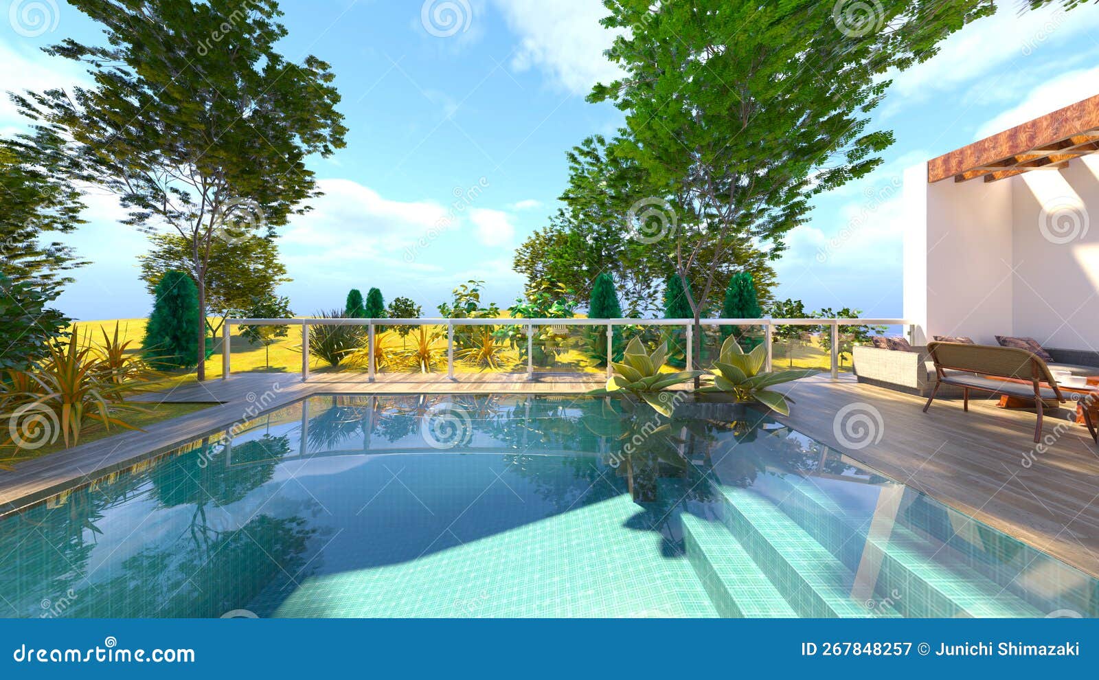 3D Rendering of the House with Swimming Pool Stock Illustration ...