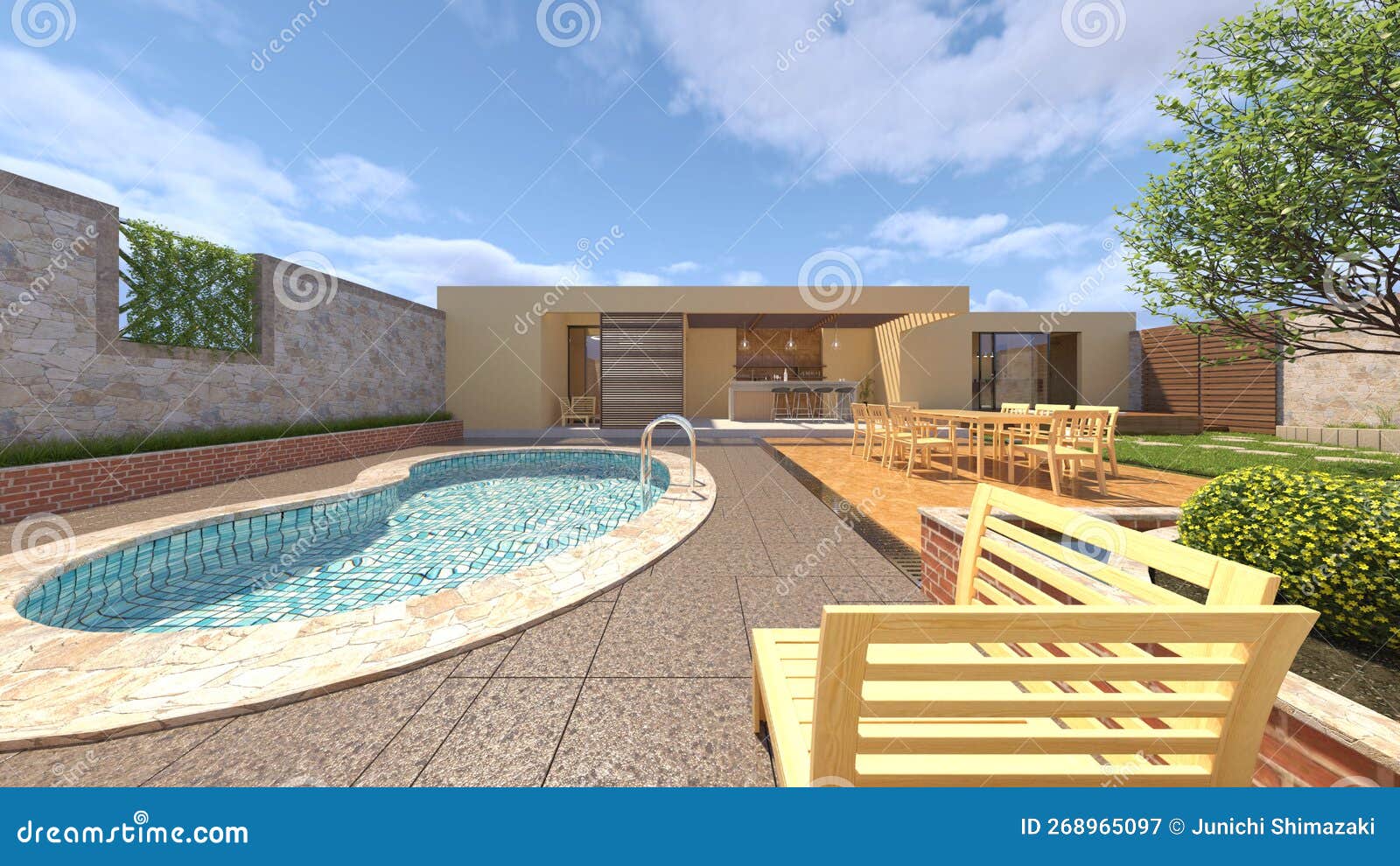 3D Rendering of the House with Swimming Pool Stock Illustration ...