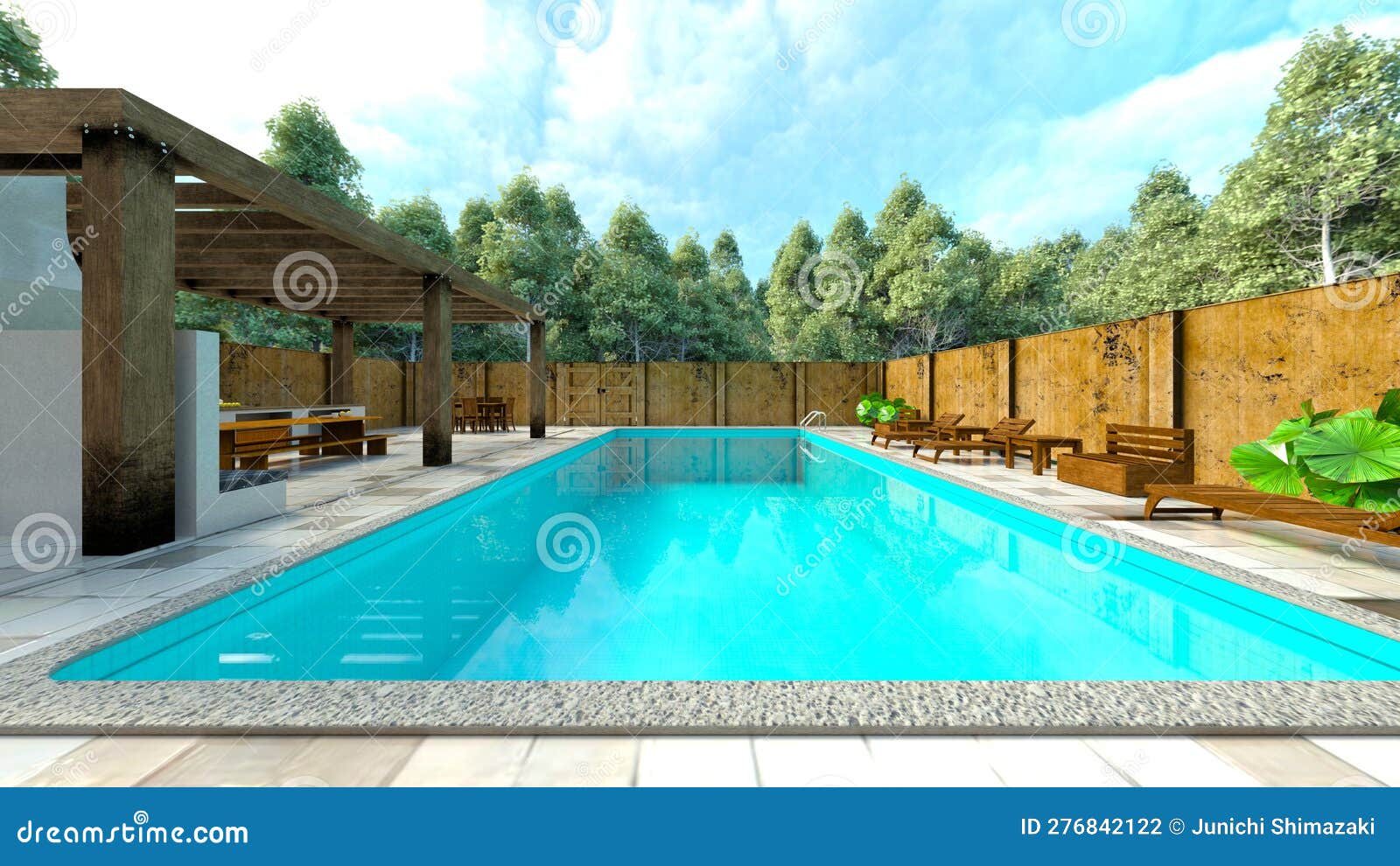 3D Rendering of the House with Swimming Pool Stock Illustration ...