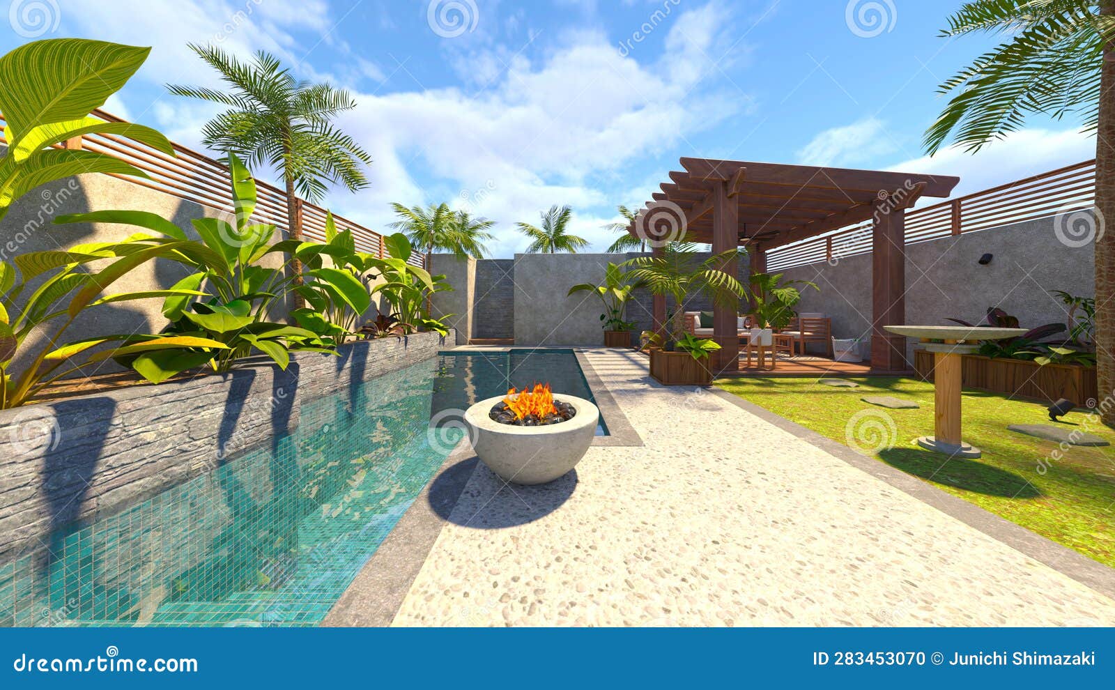 3D Rendering of the House with Swimming Pool Stock Illustration ...
