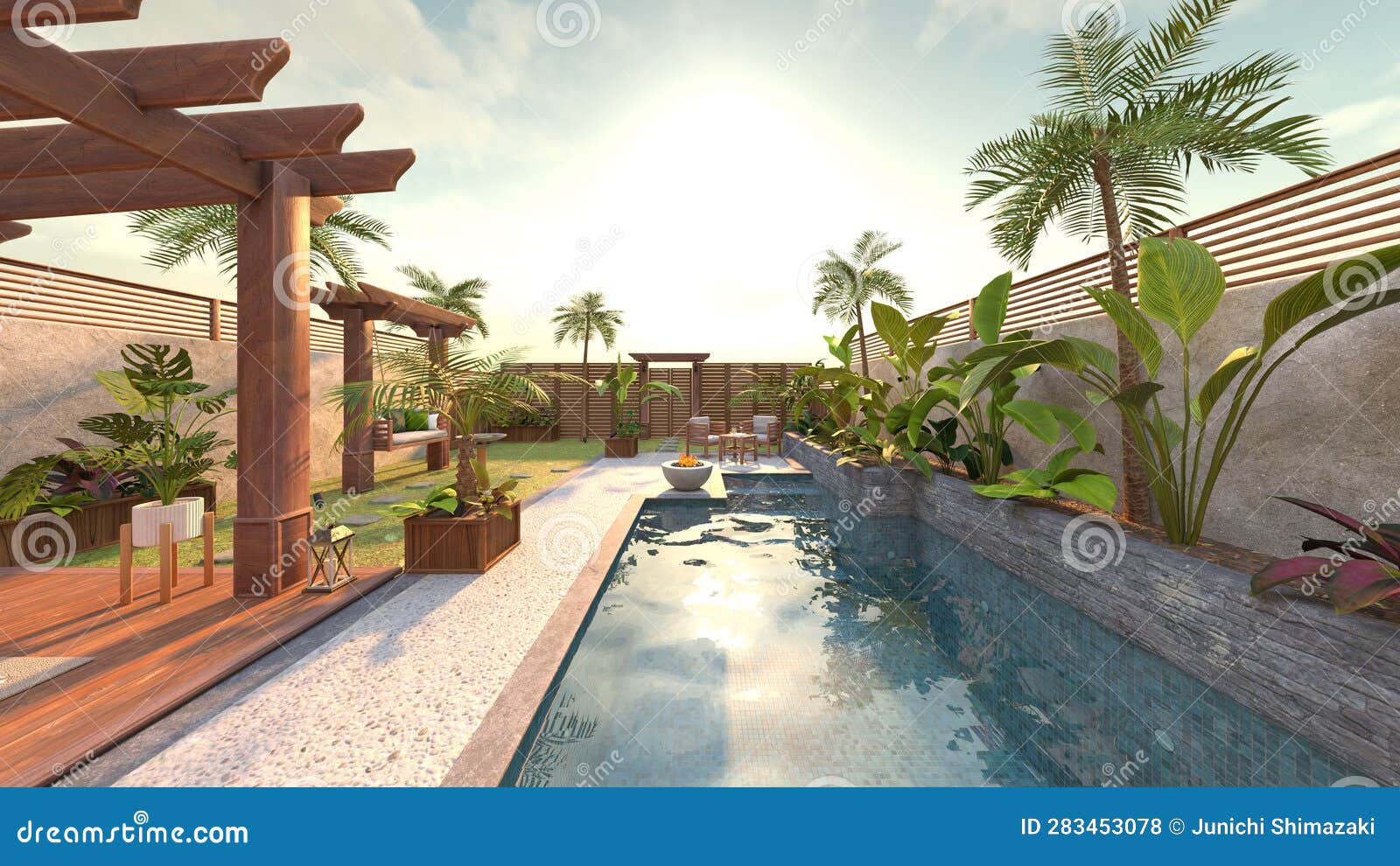 3D Rendering of the House with Swimming Pool Stock Illustration ...