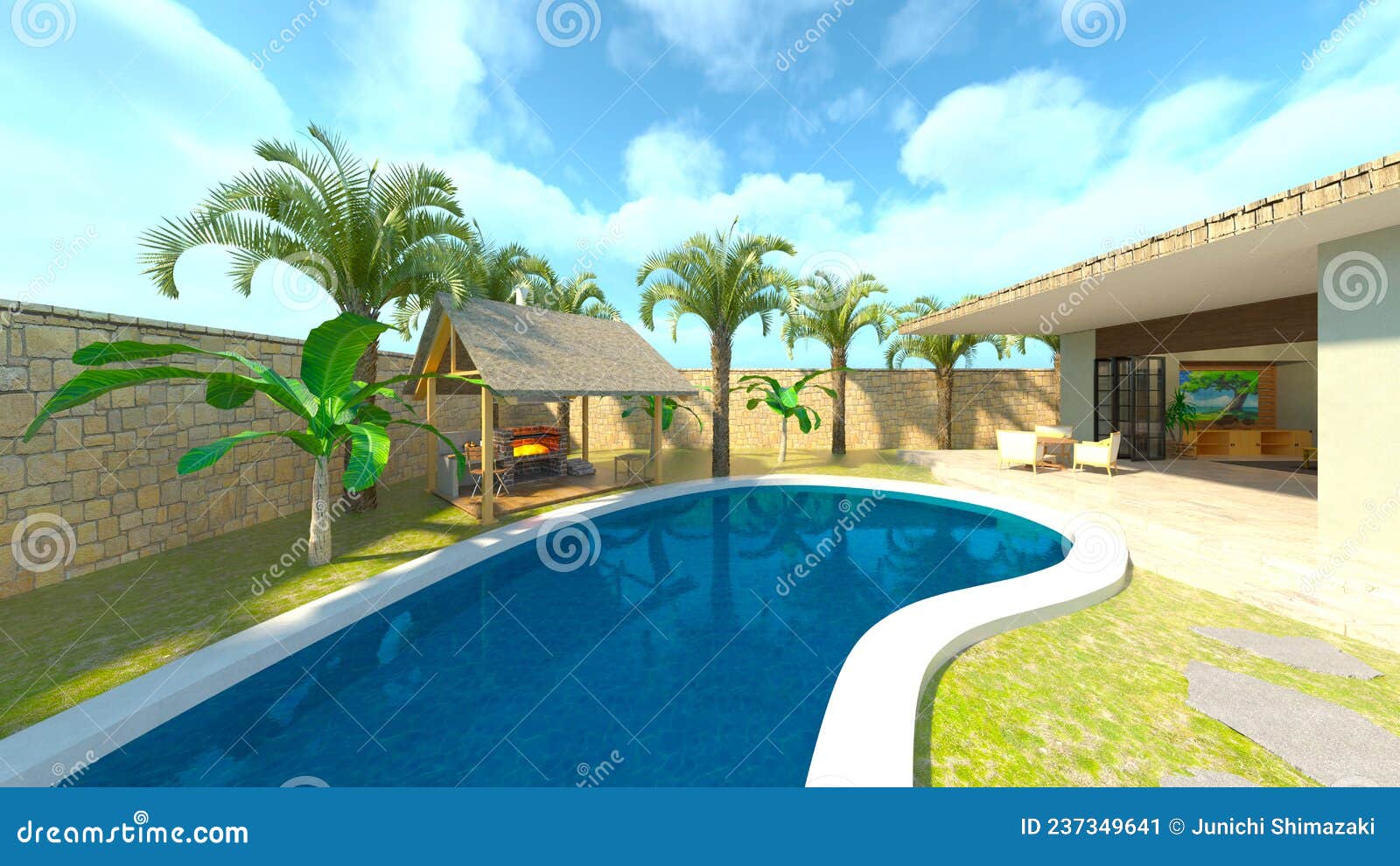 3D Rendering of the House with Swimming Pool Stock Illustration ...
