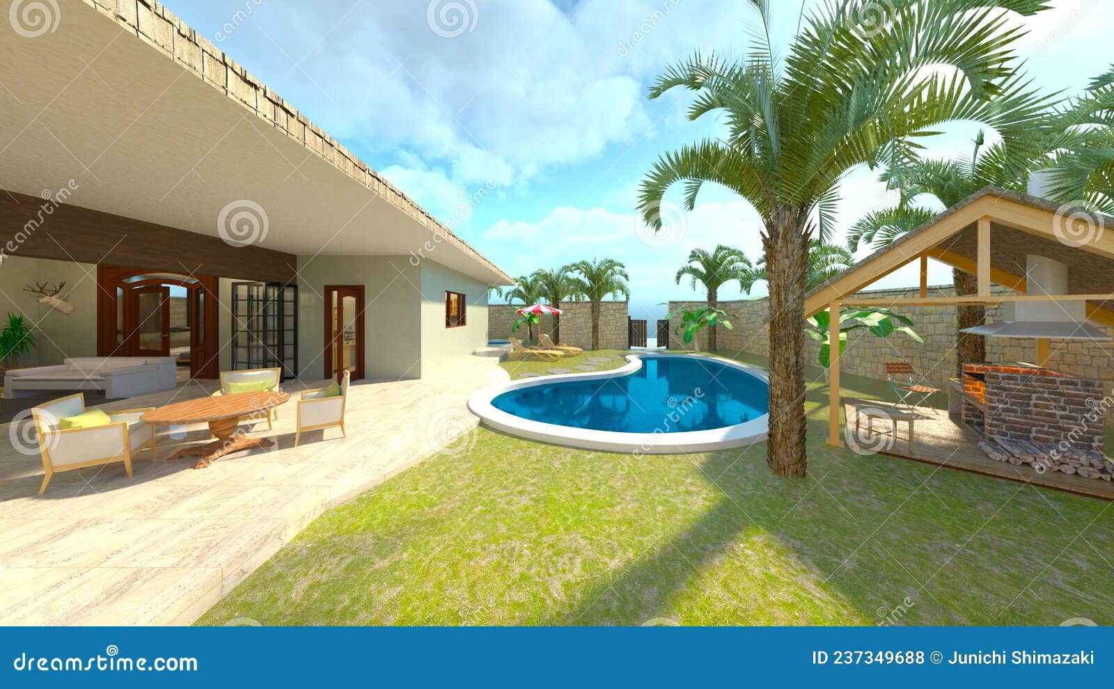 3D Rendering of the House with Swimming Pool Stock Illustration ...