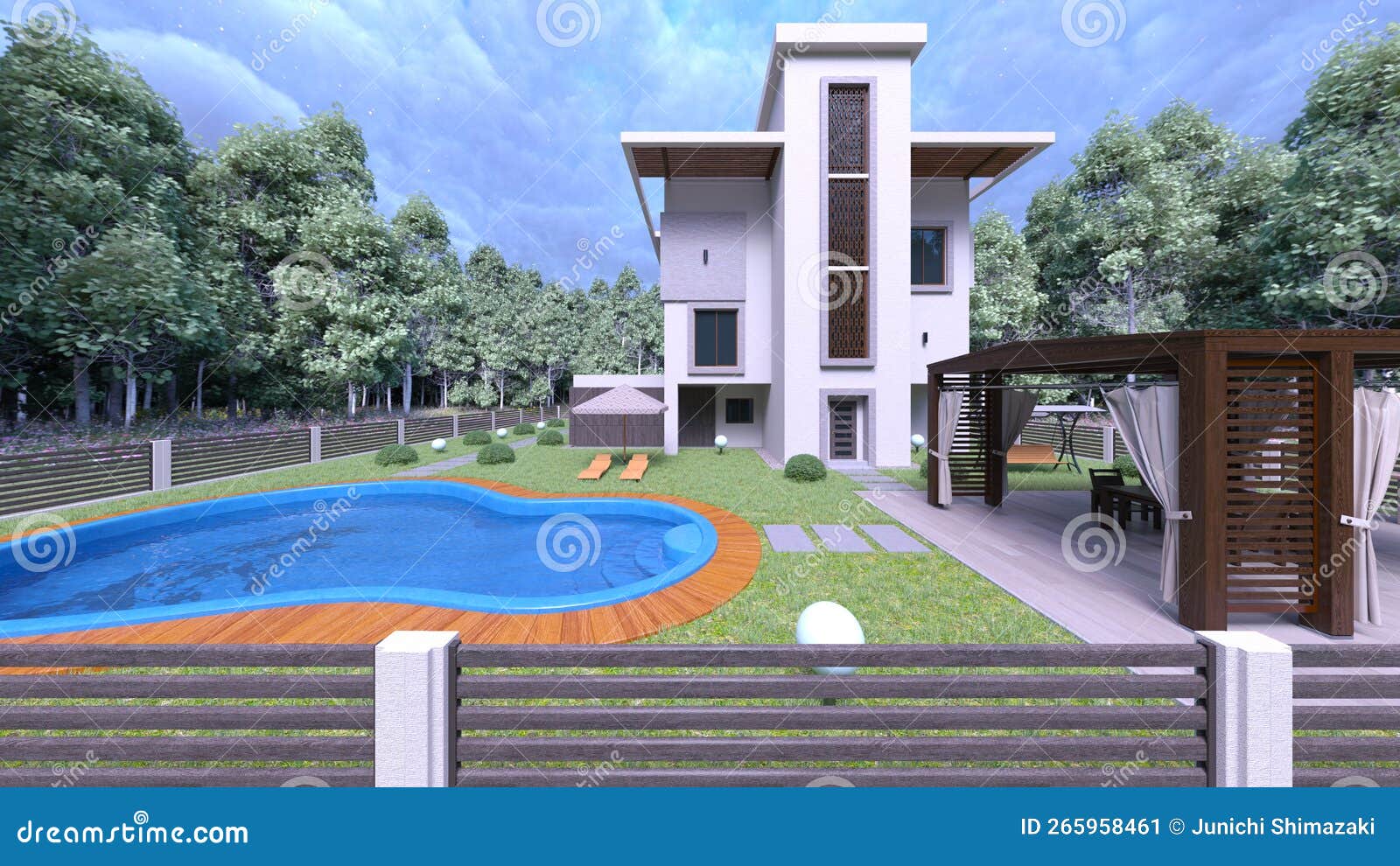 3D Rendering of the House with Swimming Pool Stock Illustration ...