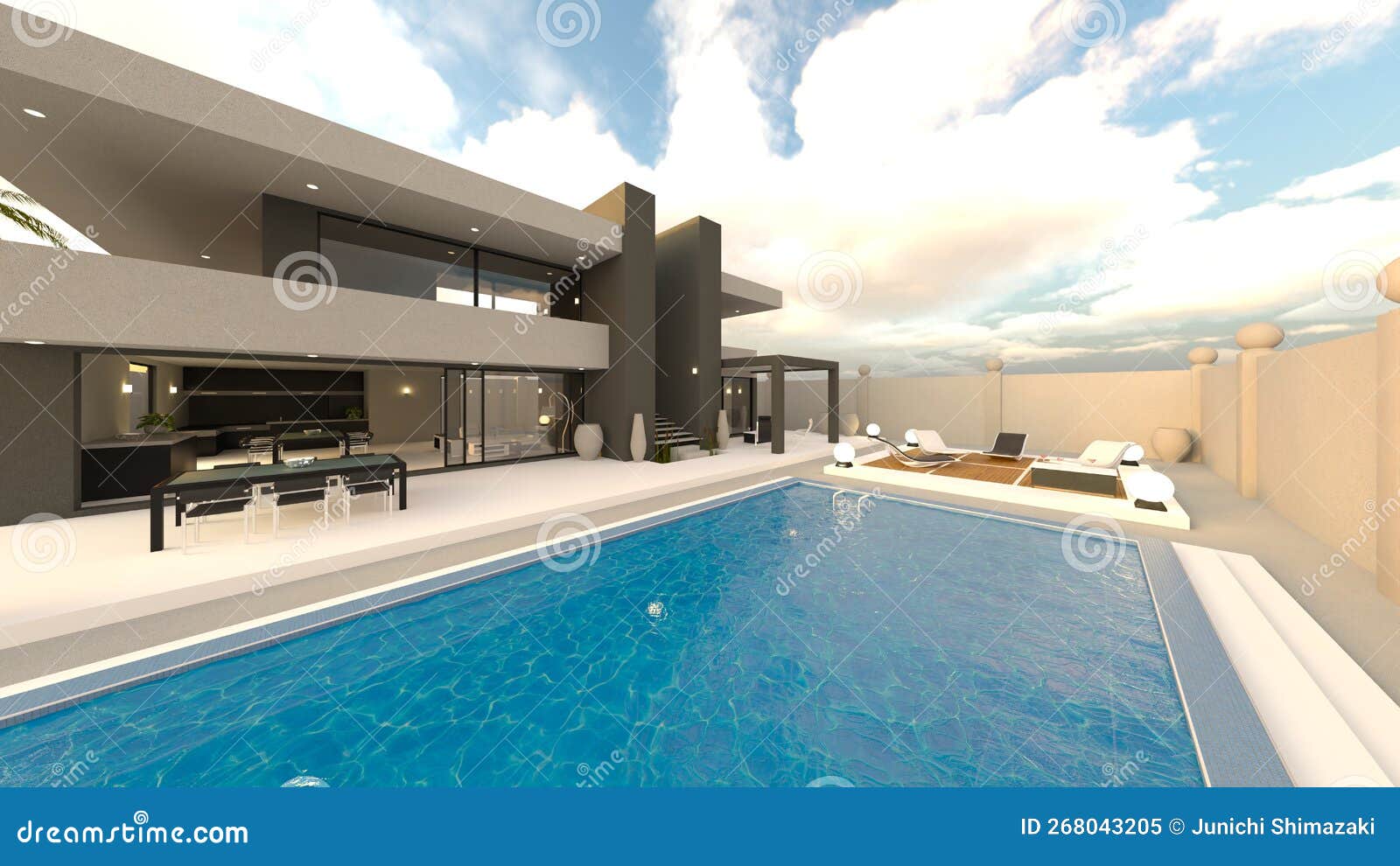 3D Rendering of the House with Swimming Pool Stock Illustration ...