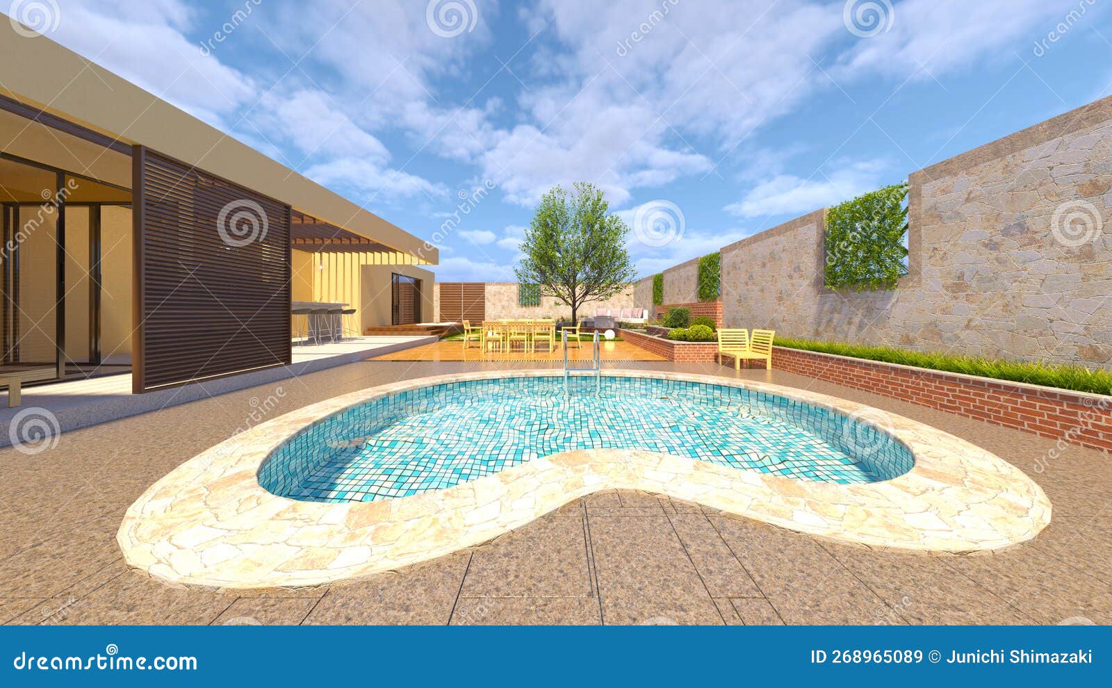 3D Rendering of the House with Swimming Pool Stock Illustration ...