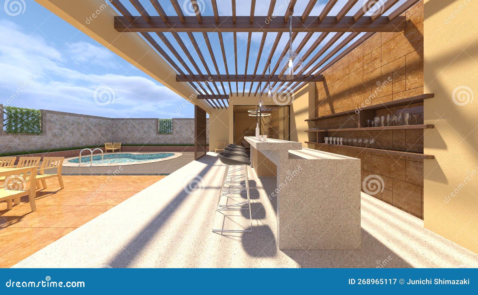 3D Rendering of the House with Swimming Pool Stock Illustration ...