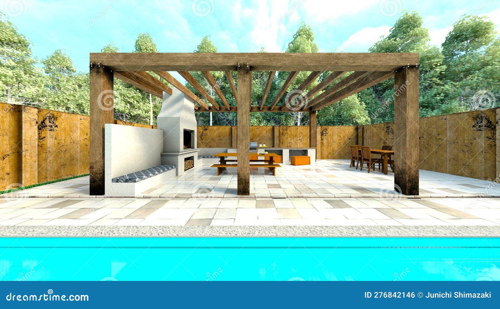 3D Rendering of the House with Swimming Pool Stock Illustration ...