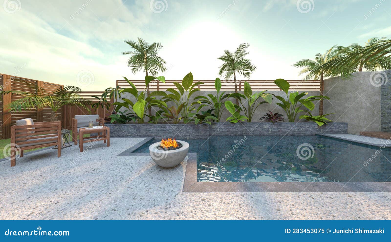 3D Rendering of the House with Swimming Pool Stock Illustration ...