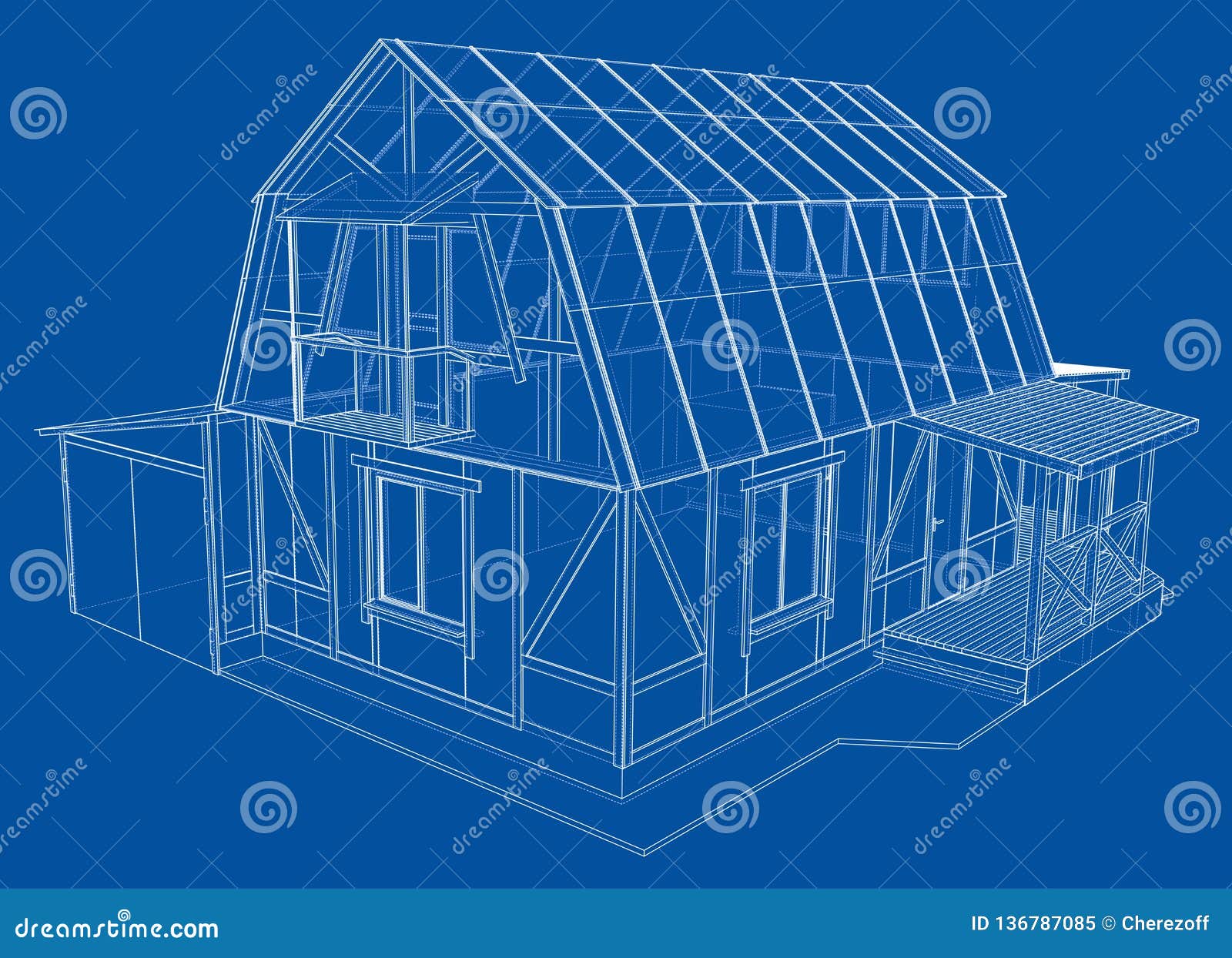 3D Rendering of House Wireframe Structure Stock Vector - Illustration ...