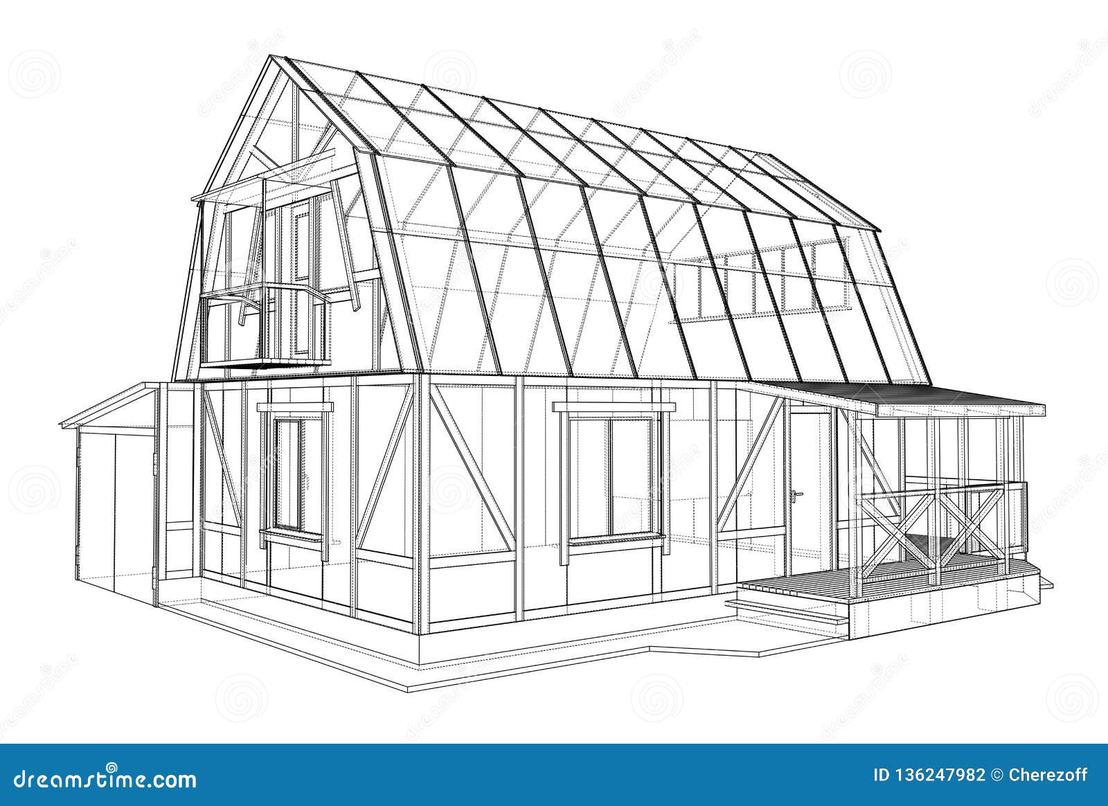 3D Rendering of House Wireframe Structure Stock Vector - Illustration ...