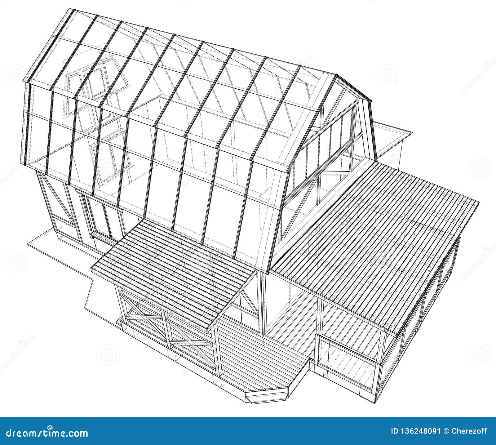 3D Rendering of House Wireframe Structure Stock Vector - Illustration ...