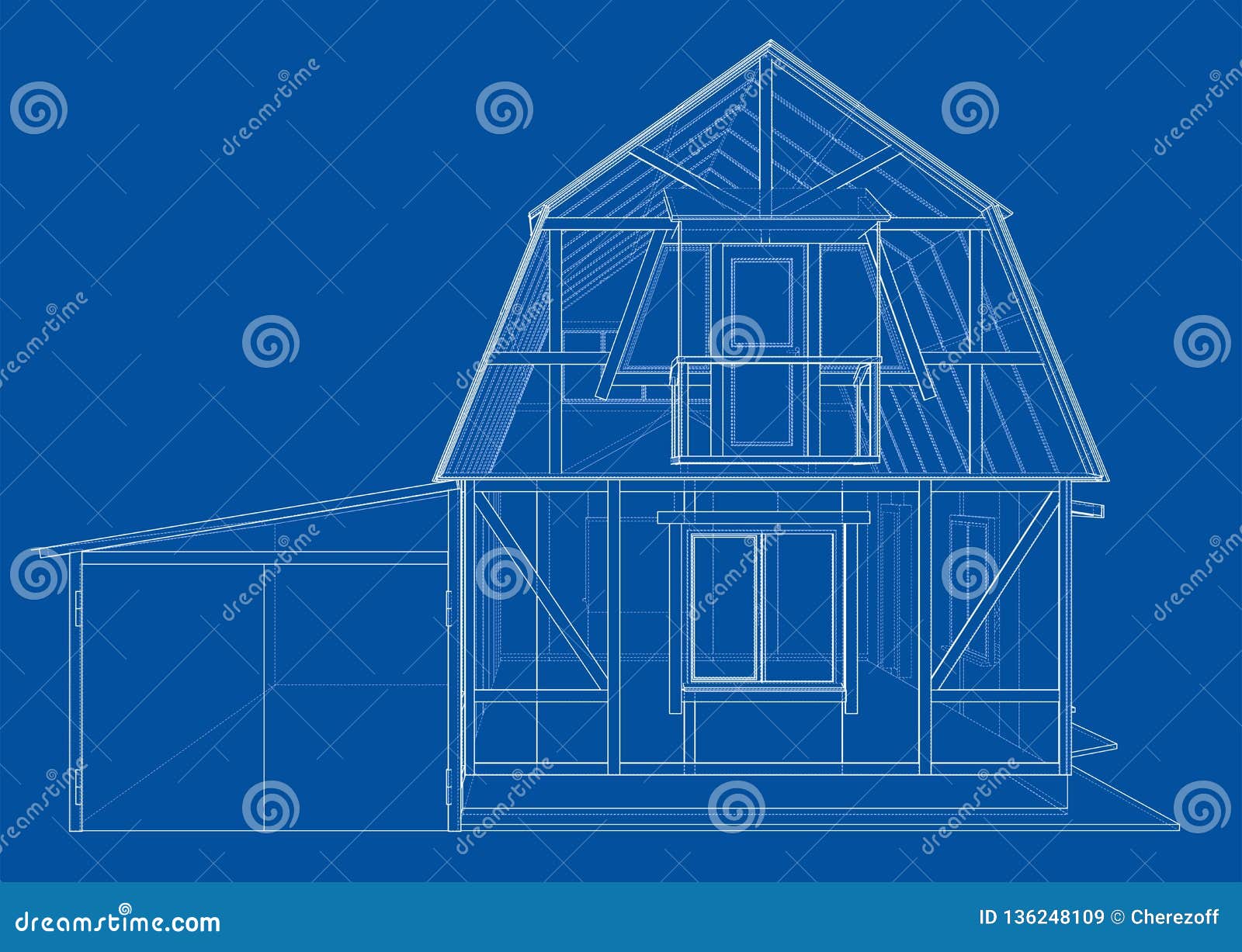 3D Rendering of House Wireframe Structure Stock Vector - Illustration ...