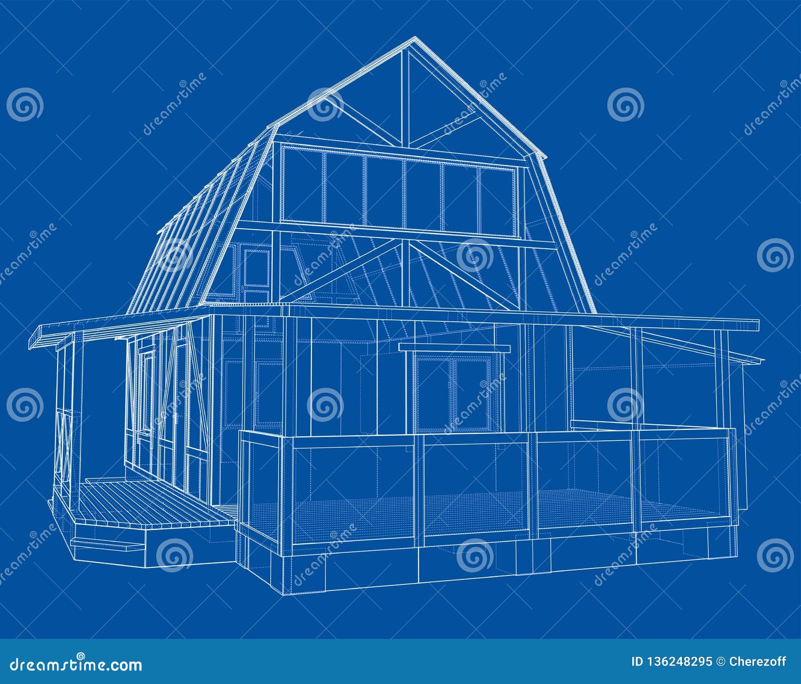 3D Rendering of House Wireframe Structure Stock Vector - Illustration ...