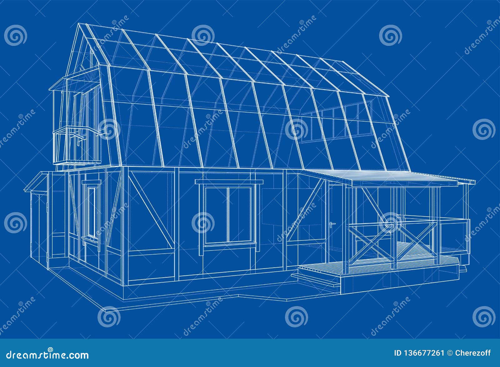 3D Rendering of House Wireframe Structure Stock Vector - Illustration ...