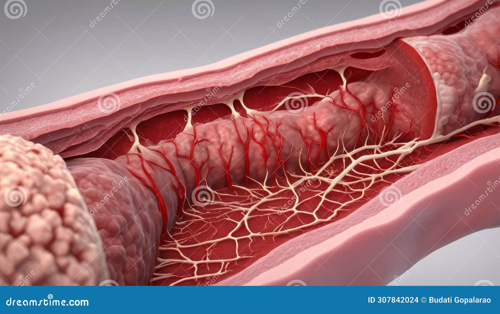 3D Rendering of a Human Artery with Blood Flow and Capillaries Stock ...