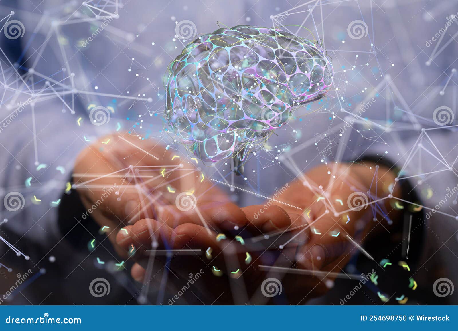 3D Rendering of Human Brain Floating in the Hands of a Man Stock ...
