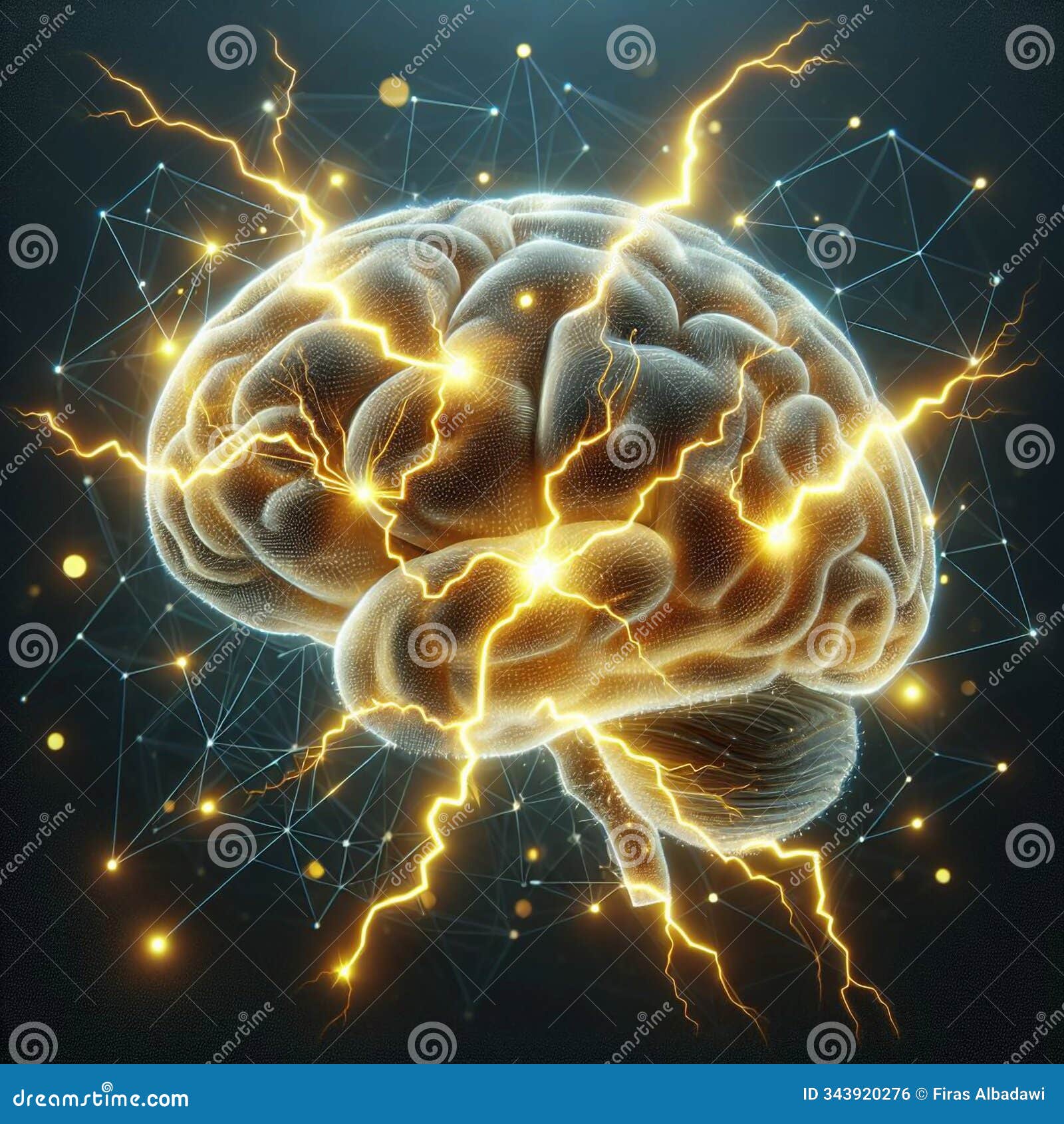 A 3D Rendering of a Human Brain with Glowing Lightning Bolts ...