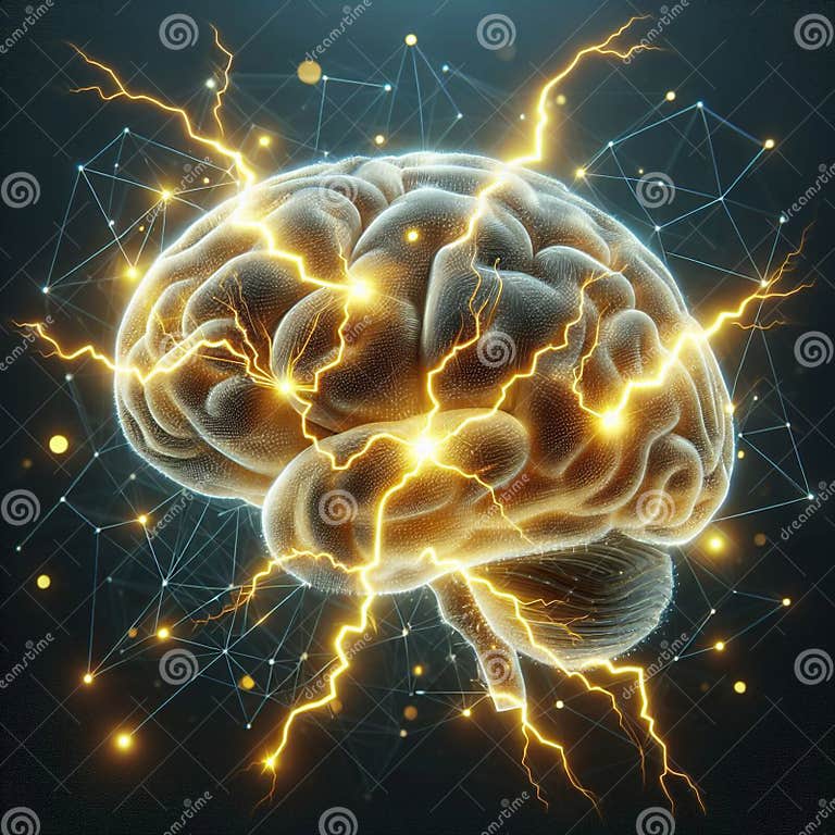 A 3D Rendering of a Human Brain with Glowing Lightning Bolts ...