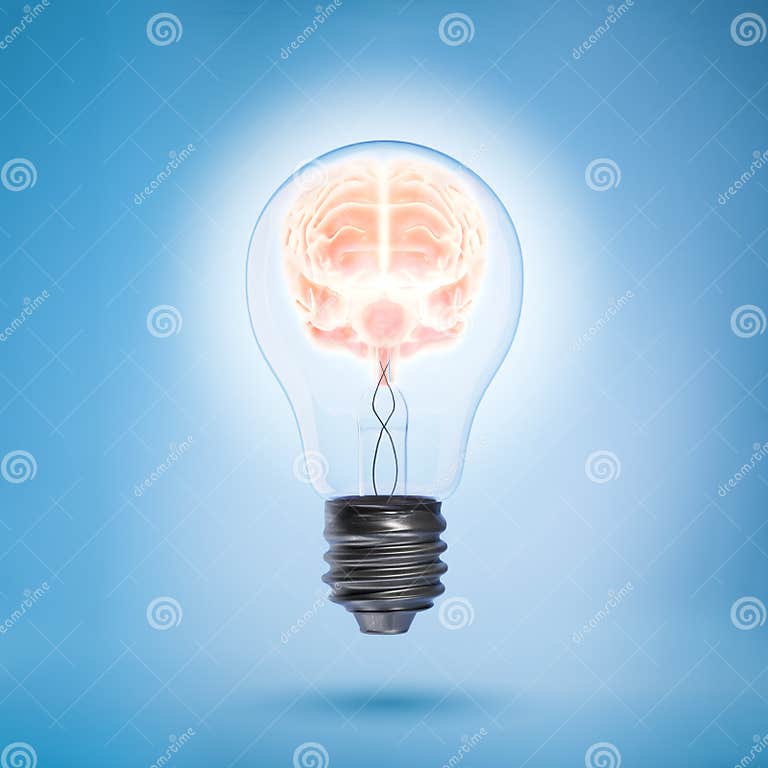 3D Rendering of a Human Brain Glows Inside of a Light Bulb Stock ...