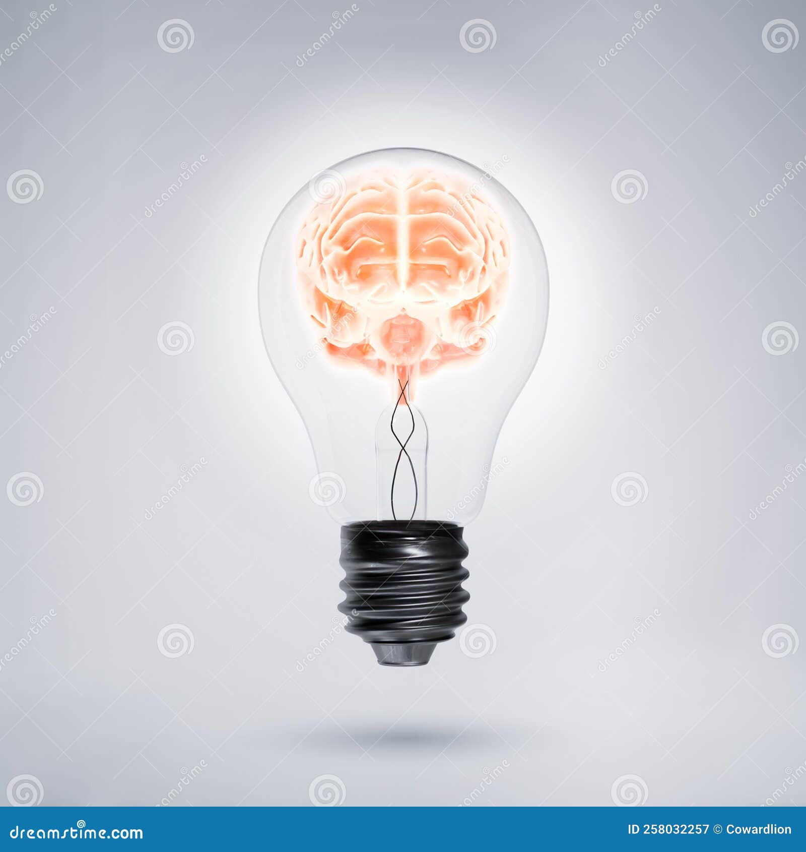 3D Rendering of a Human Brain Glows Inside of a Light Bulb Stock ...