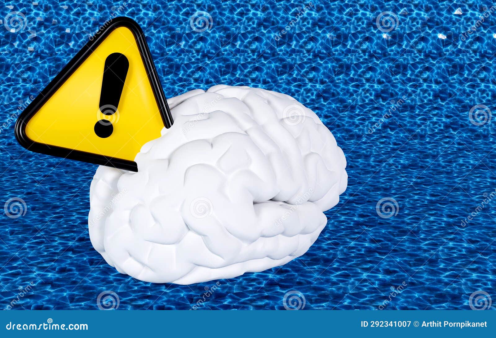 3D Rendering of a Human Brain Inside with an Exclamation Mark on a ...