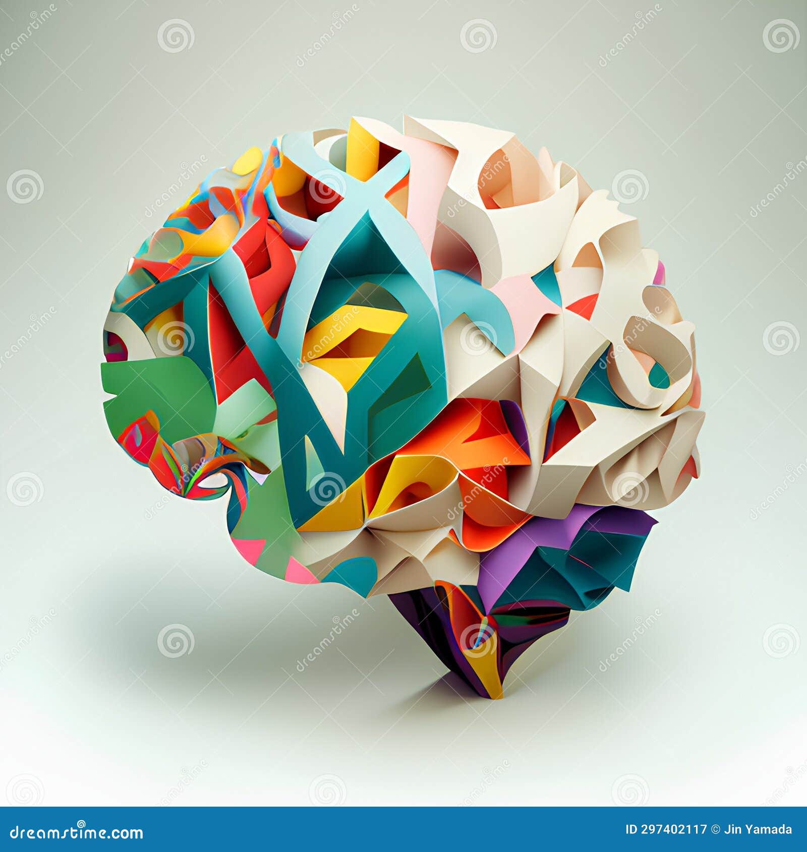 3d Rendering of a Human Brain Made of Colorful Paper Cut Shapes Stock ...