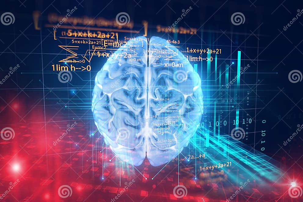 3d Rendering of Human Brain on Programming Language Background Stock ...
