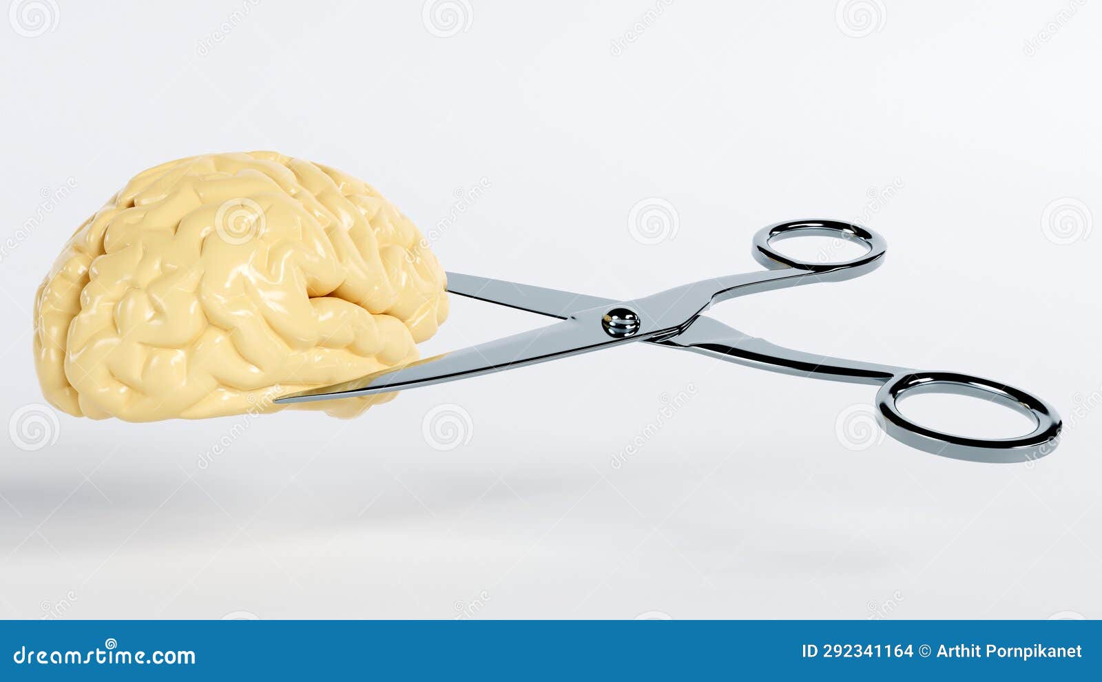 3D Rendering of a Human Brain and Scissors Cut on Color Background ...