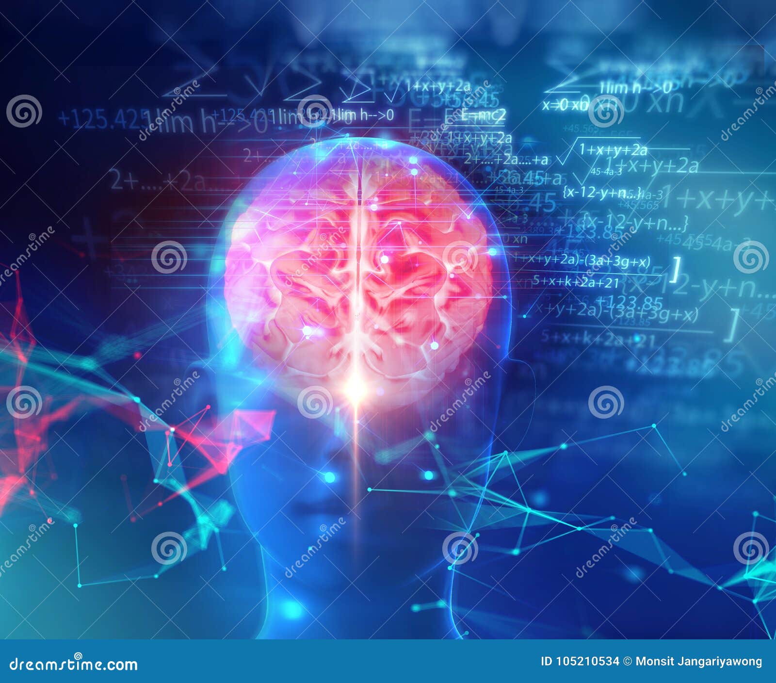 3d Rendering of Human Brain on Technology Background Stock Illustration ...