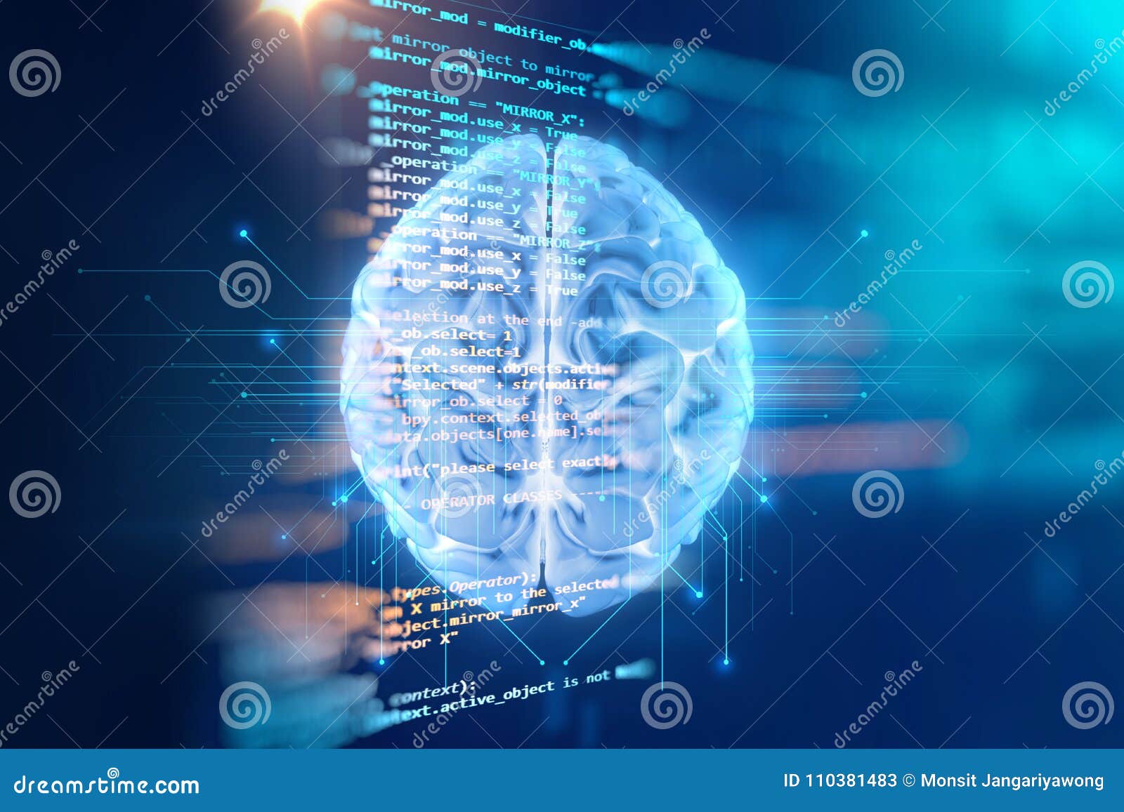 3d Rendering of Human Brain on Technology Background Stock Illustration ...