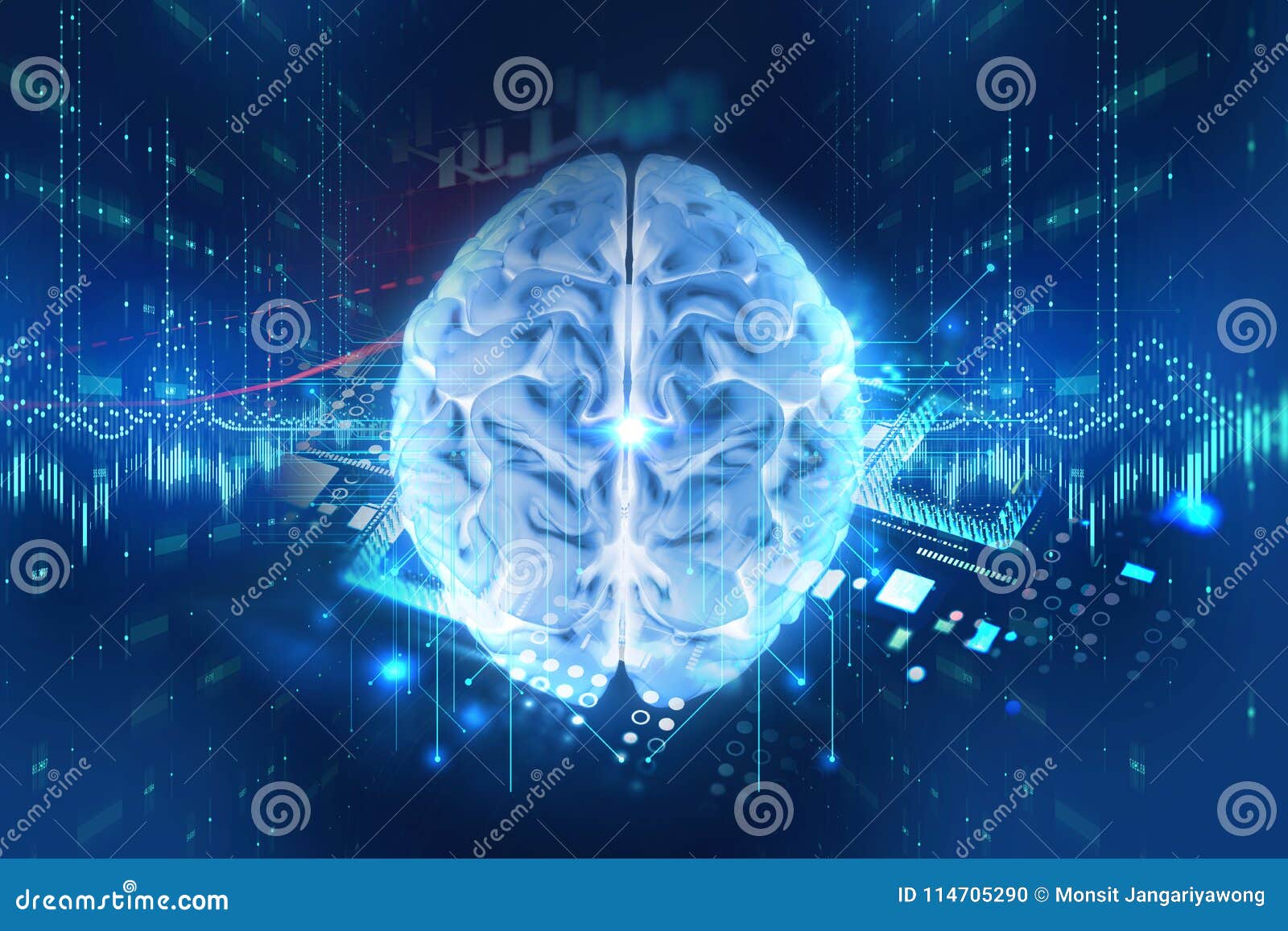 3d Rendering of Human Brain on Technology Background Stock Illustration ...