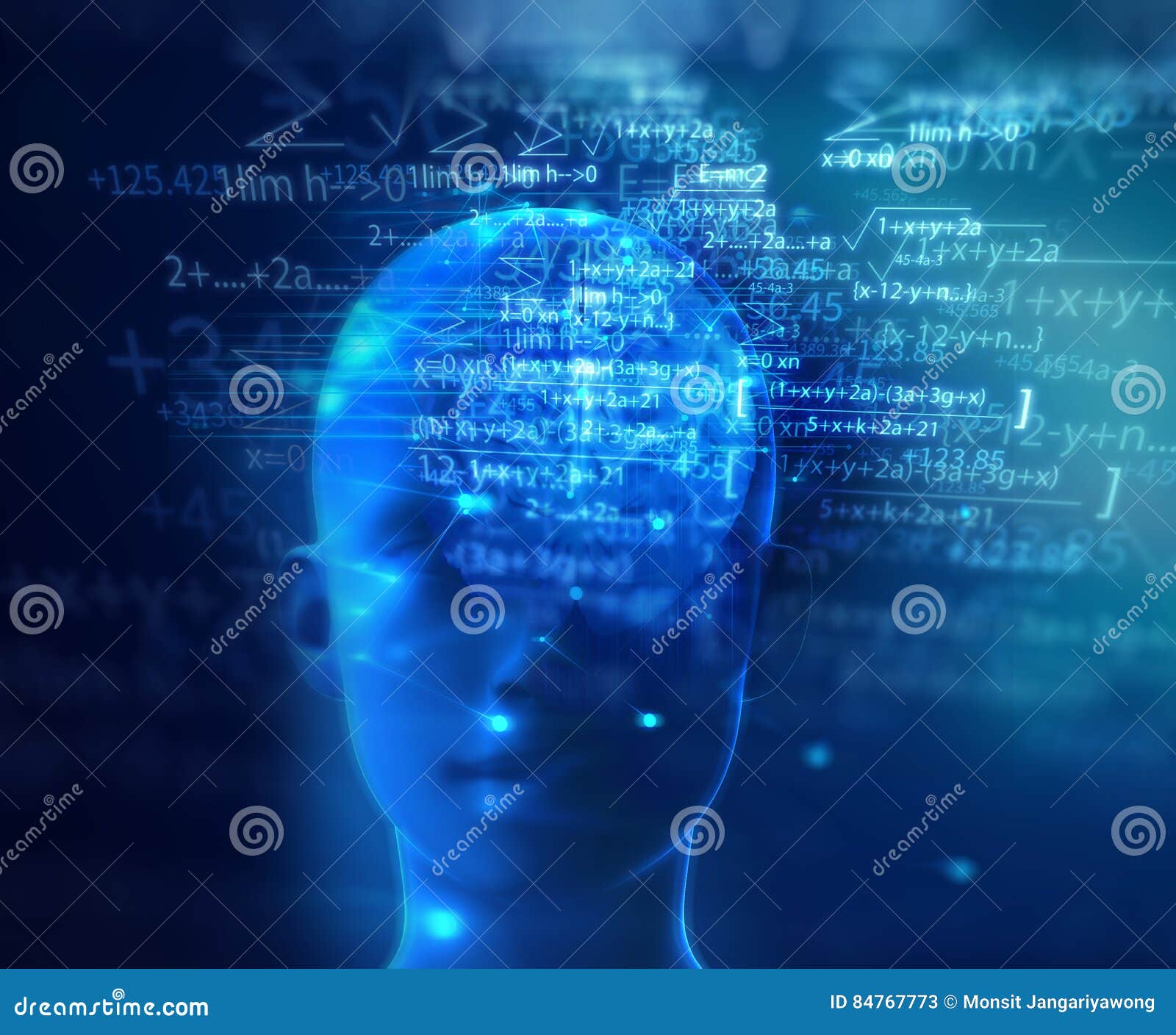 3d Rendering of Human Brain on Technology Background Stock Illustration ...