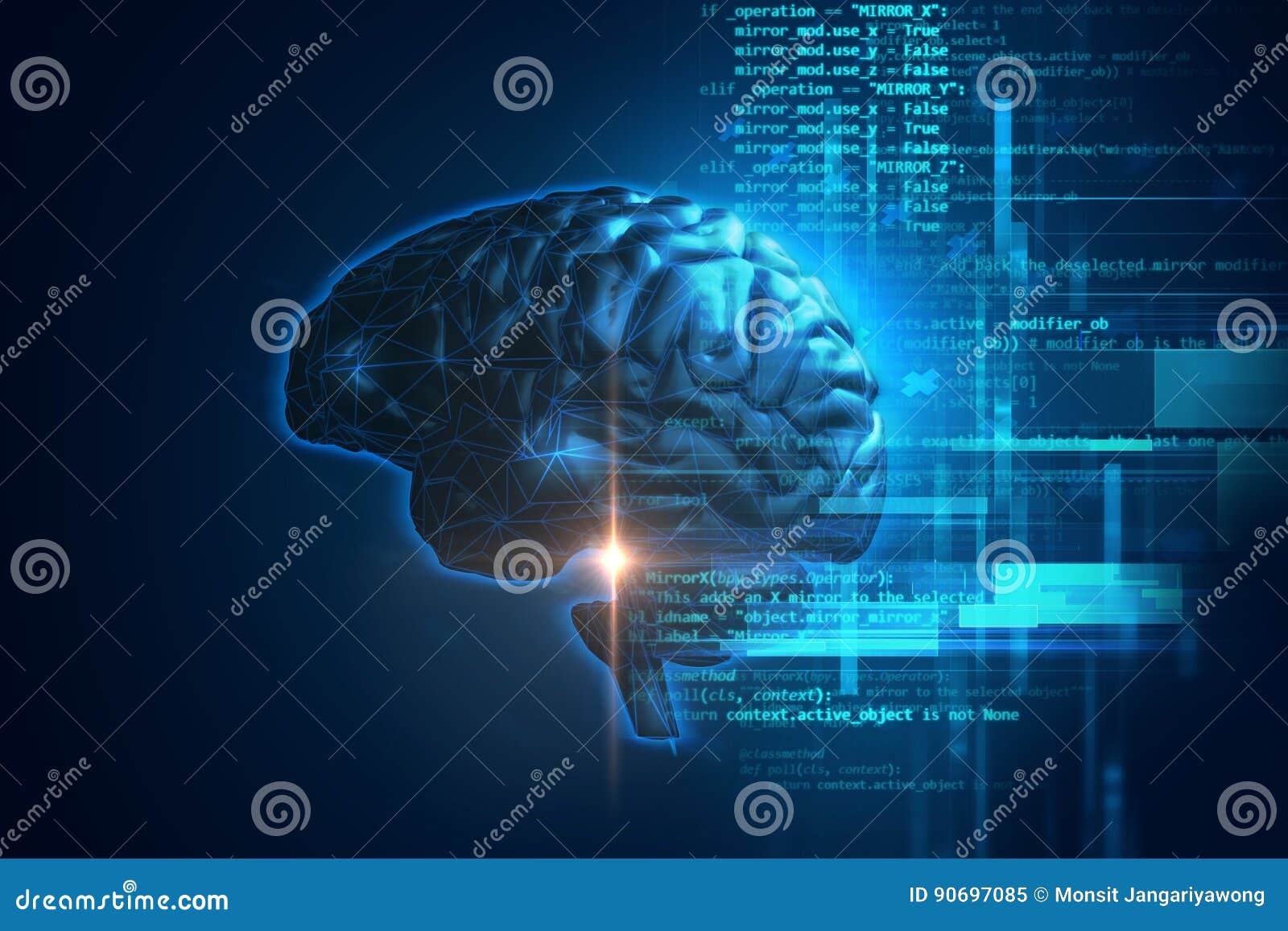 3d Rendering of Human Brain on Technology Background Stock Illustration ...