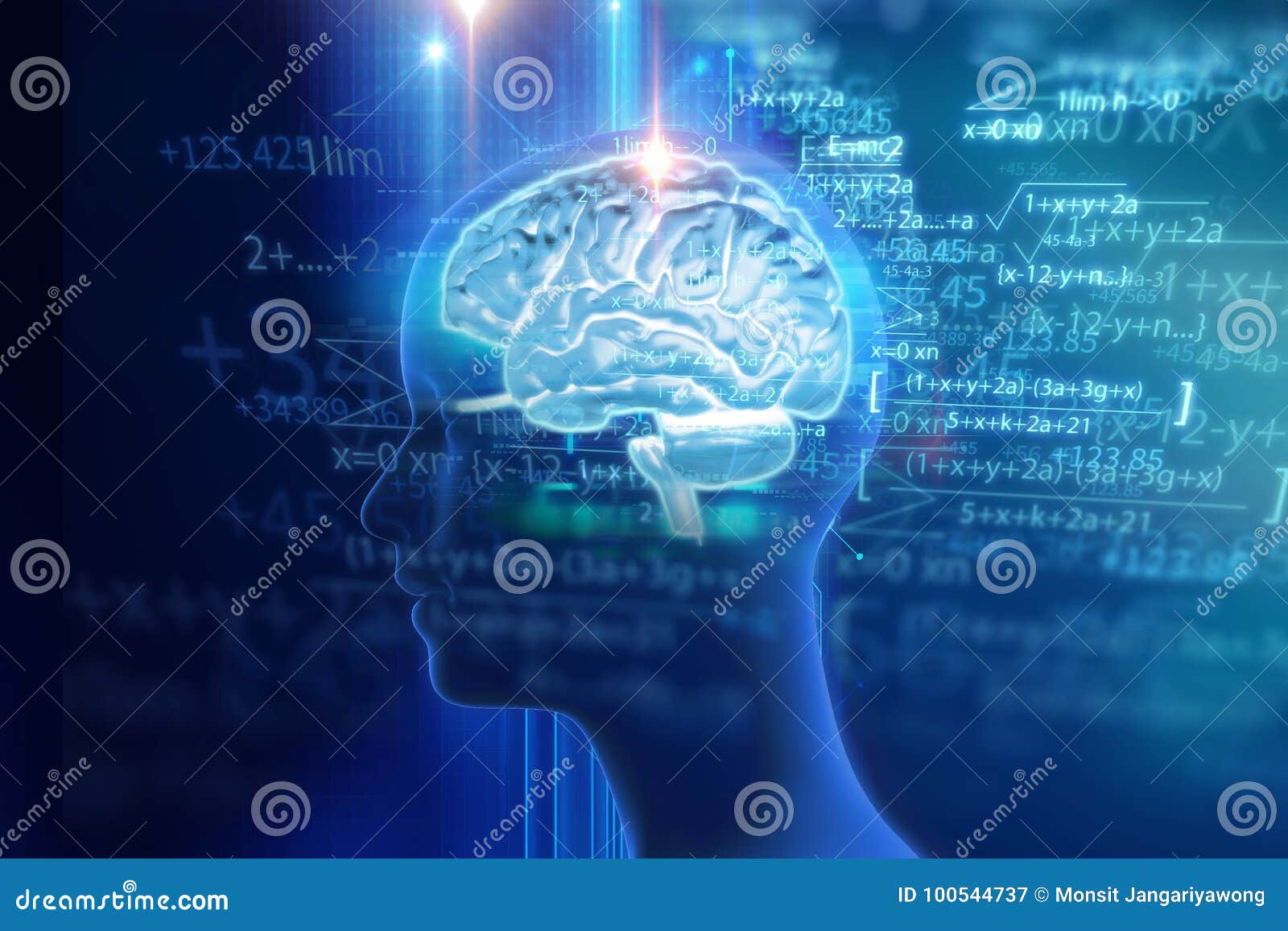 3d Rendering of Human Brain on Technology Background Stock Illustration ...