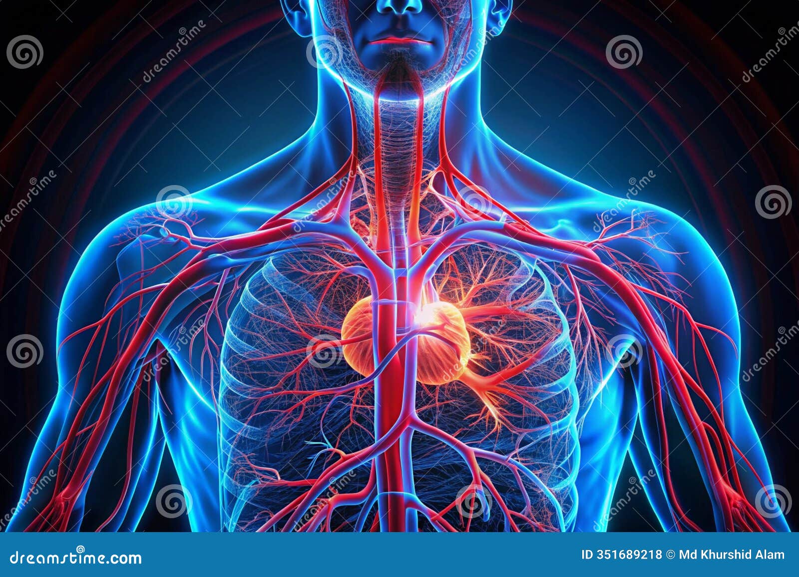 3D Rendering of the Human Cardiovascular System Showing Heart and Blood ...